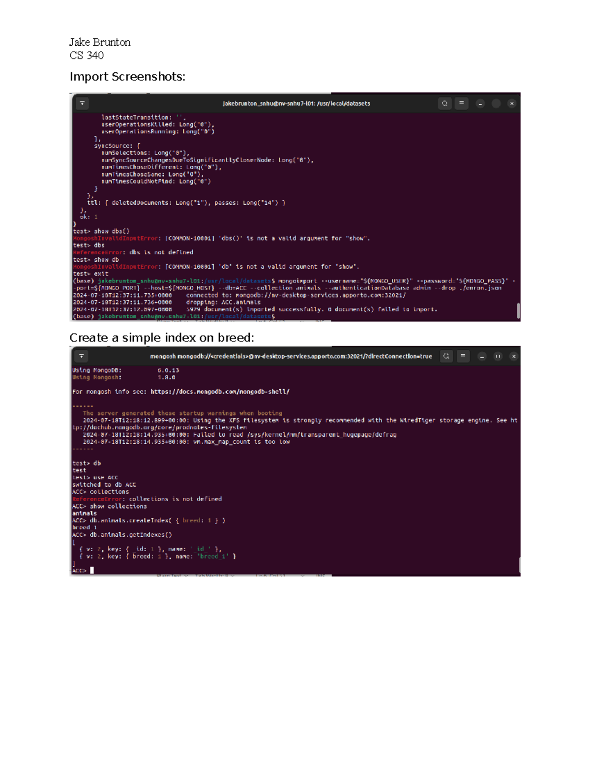 Module 3 Assignment JB - CS-340 - CS 340 Import Screenshots: Create a ...