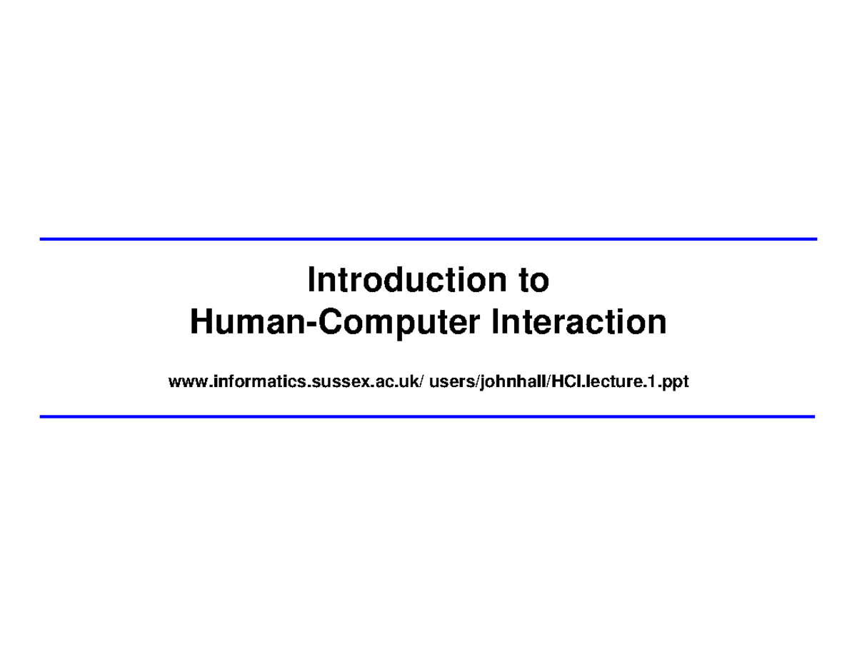 Human Computer Interactive - Introduction to Human-Computer Interaction ...