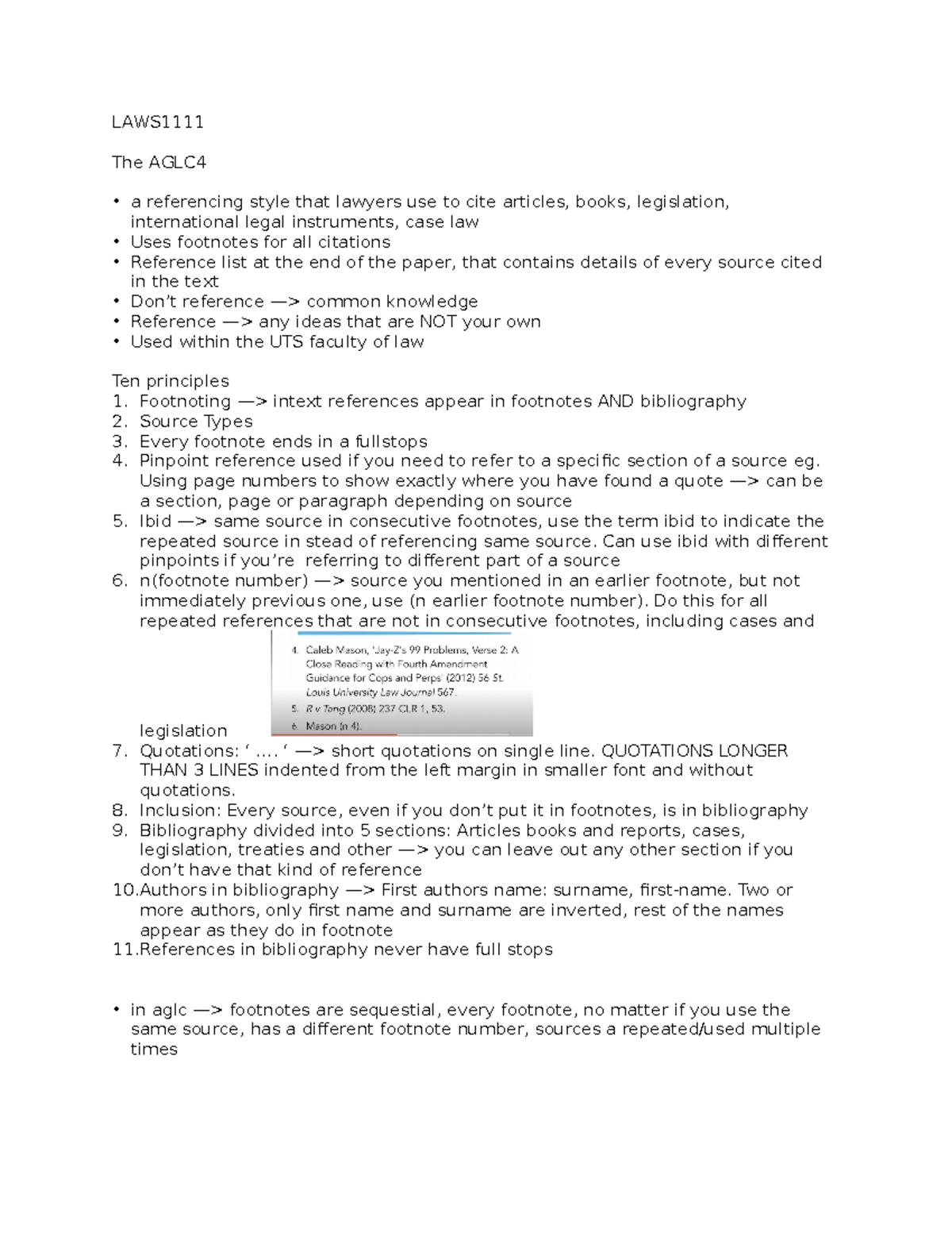LAWS1111 AGCL lecture notes (for quiz) - LAWS The AGLC a referencing ...