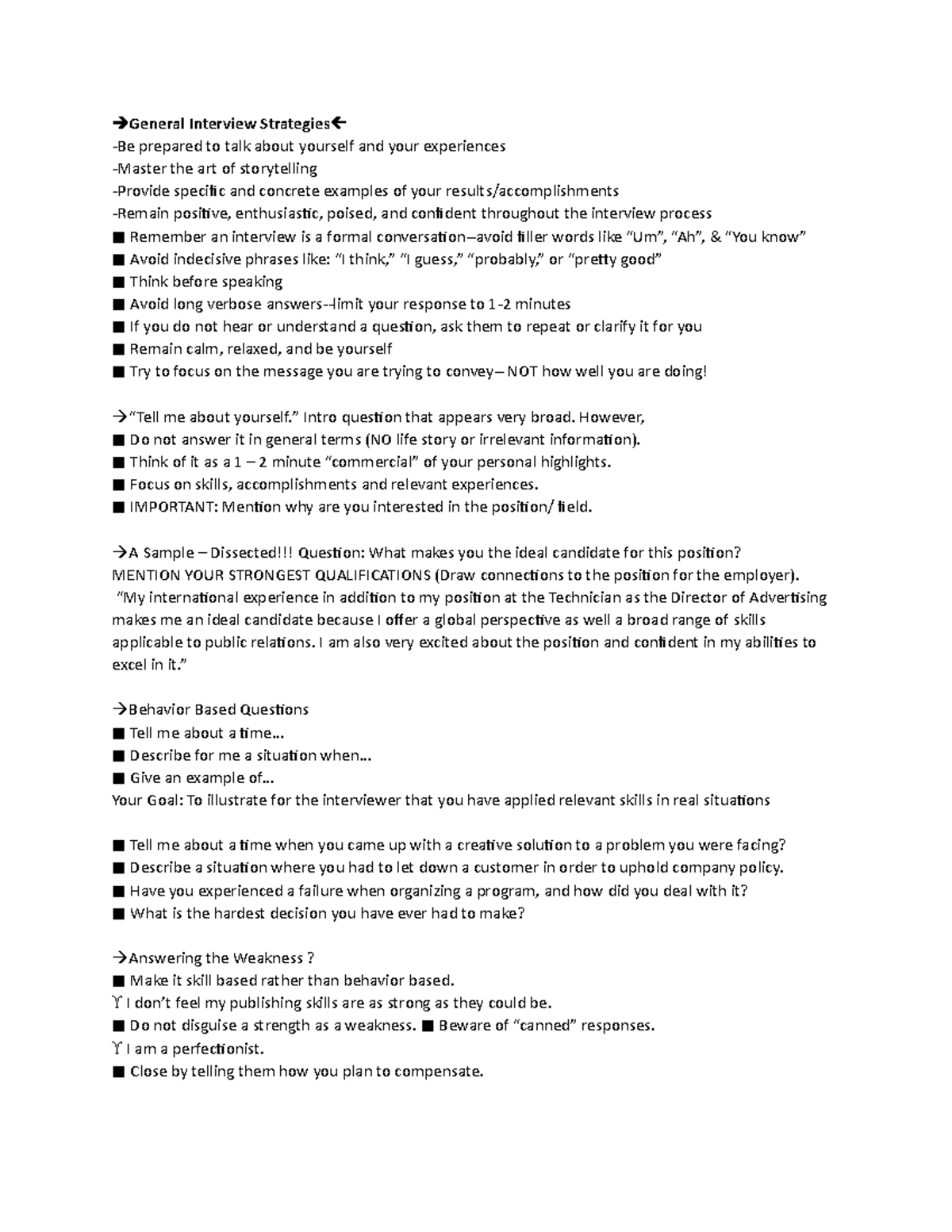 General Interview Strategies - General Interview Strategies -Be ...