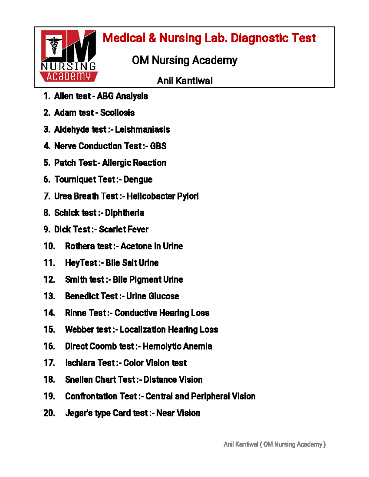 Medical lab - Summary Maternity and Pediatric Nursing - 1 .Allentest ...