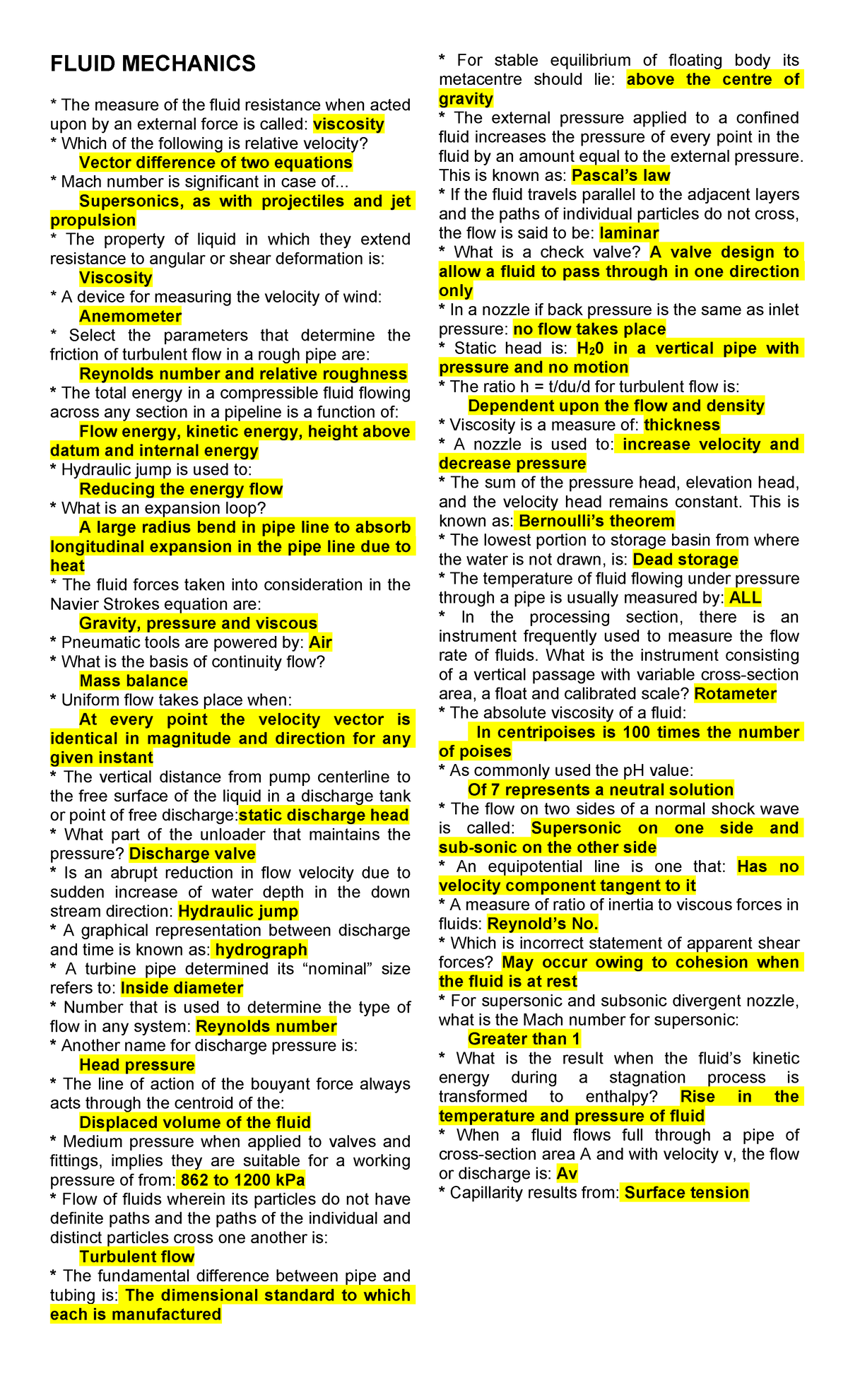 Fluid Mechanics - Practice materials on Mechanical Engineering. - FLUID ...