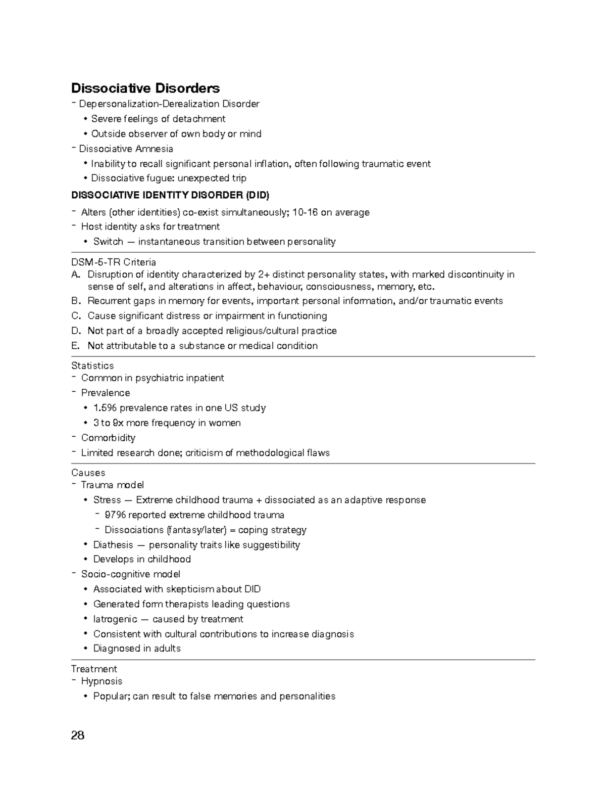 Dissociative disorders (PSYC 2280) - Dissociative Disorders ...