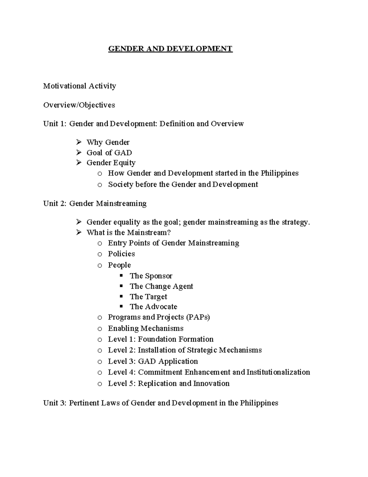 Gender AND Development G3 - GENDER AND DEVELOPMENT Motivational ...