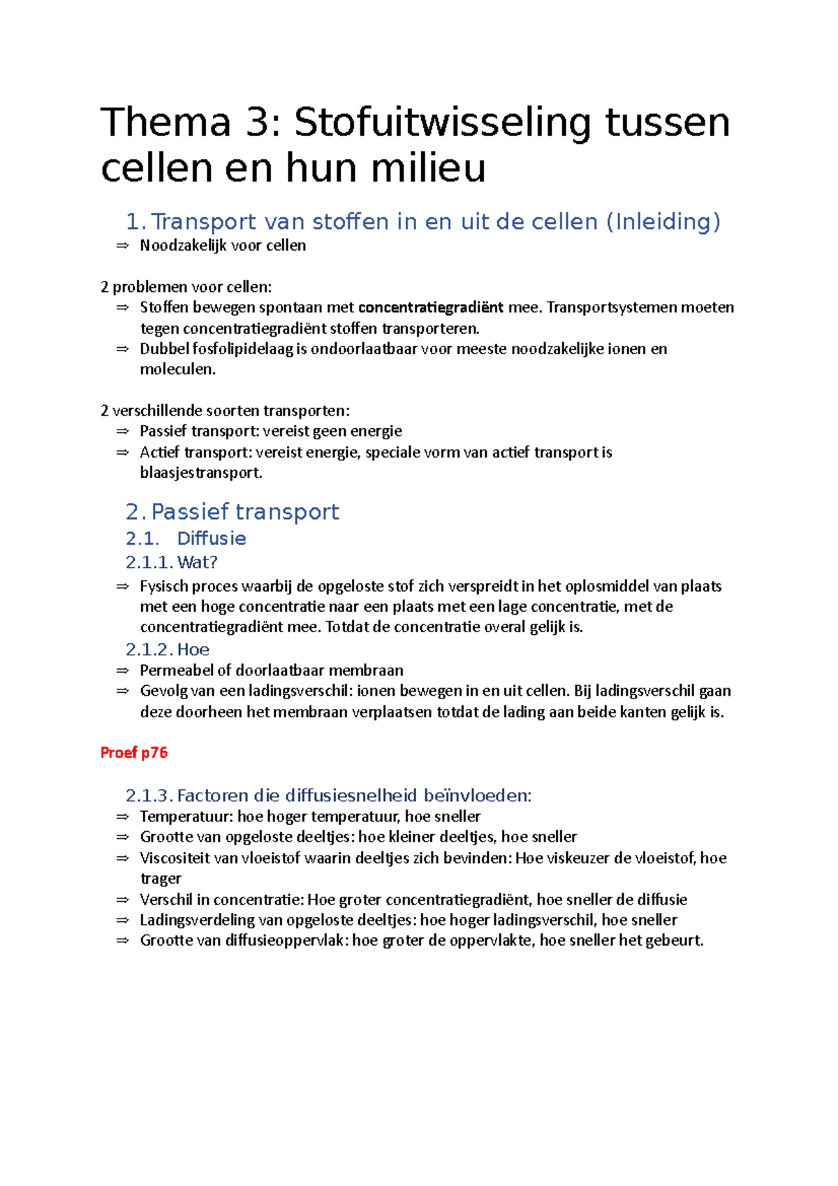 Thema Stofuitwisseling tussen cellen en hun milieu - Transport van ...