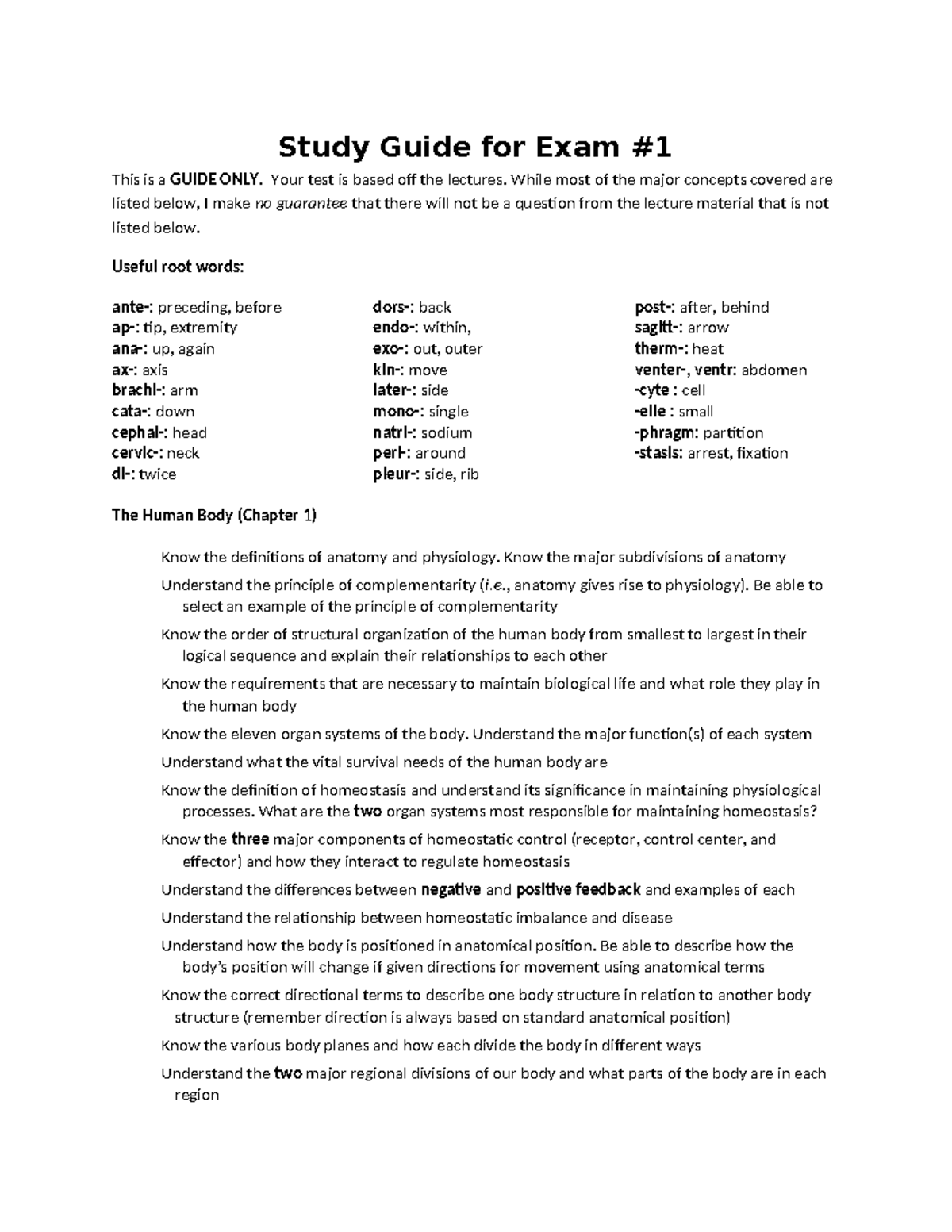 BIO 1141 Exam 1 Study Guide - Study Guide for Exam This is a GUIDE ONLY ...