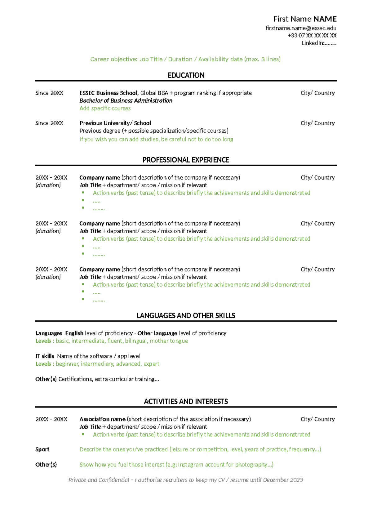 BBA Template CV ENG 2021-2022 - First Name NAME firstname@essec +33 07 ...