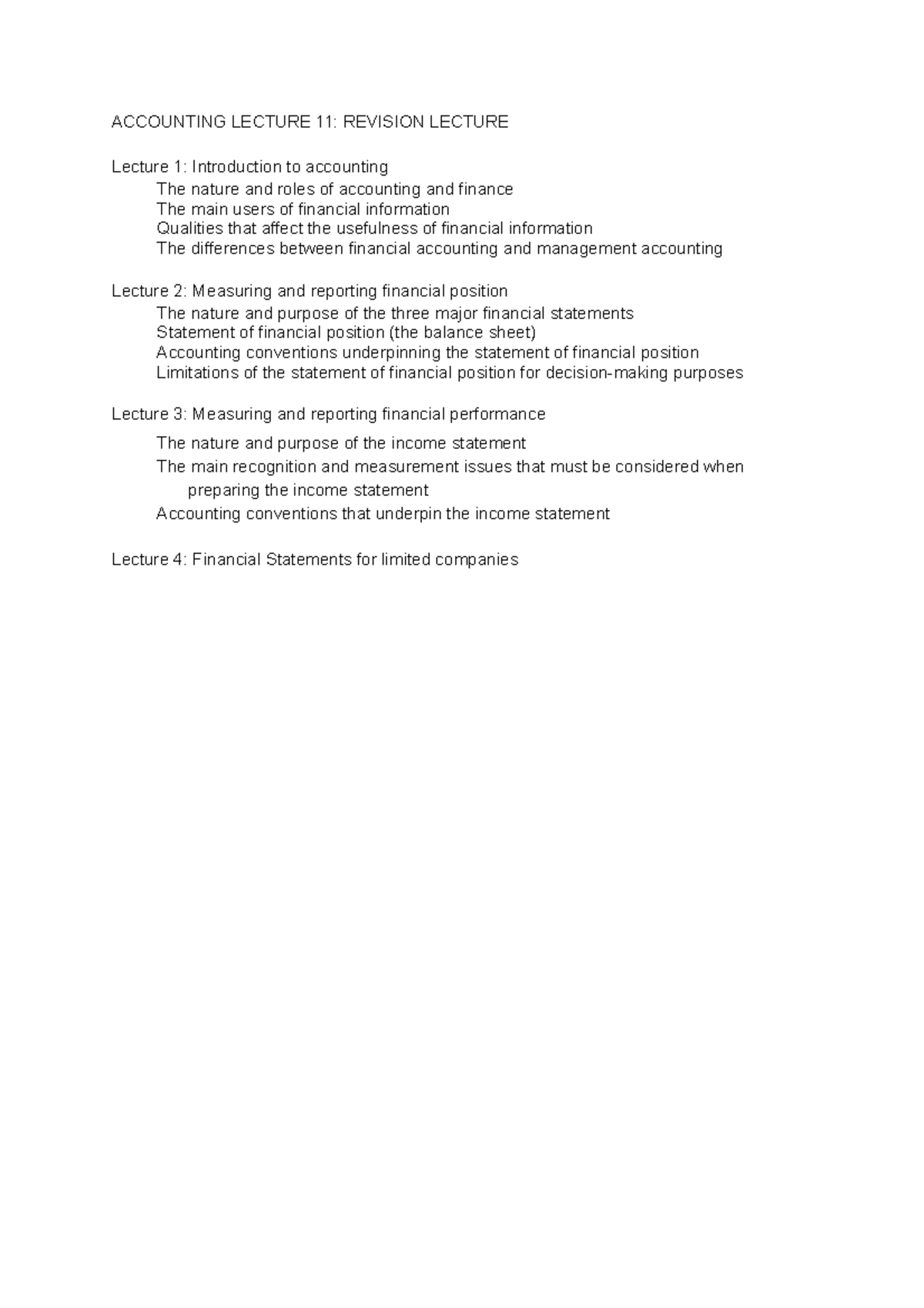 Accounting Lecture 11 - ACCOUNTING LECTURE 11: REVISION LECTURE Lecture ...
