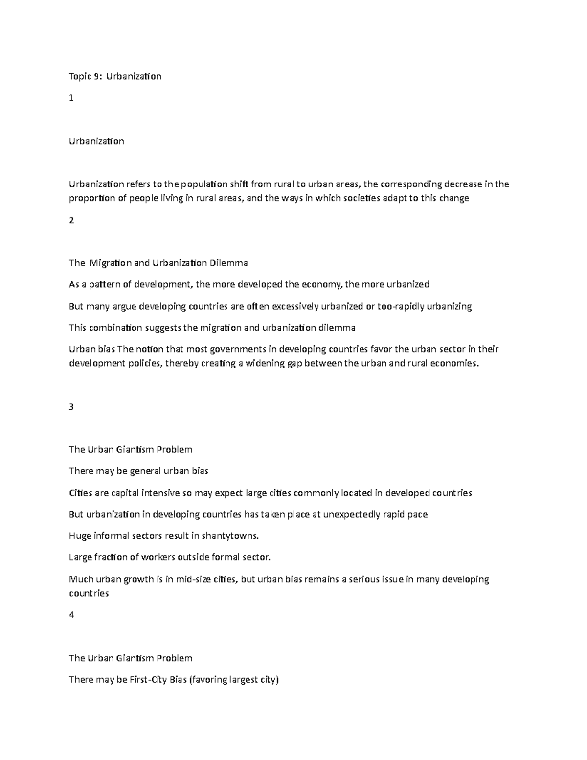 Urbanization - LECTURE 9 - Topic 9: Urbanization 1 Urbanization ...