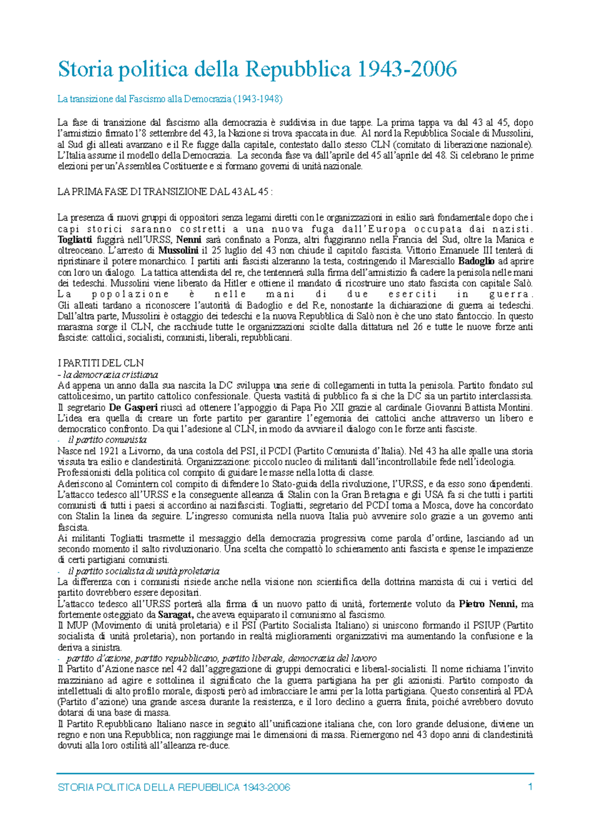 Riassunto colarizi - Storia politica della Repubblica. 1943-2006 ...