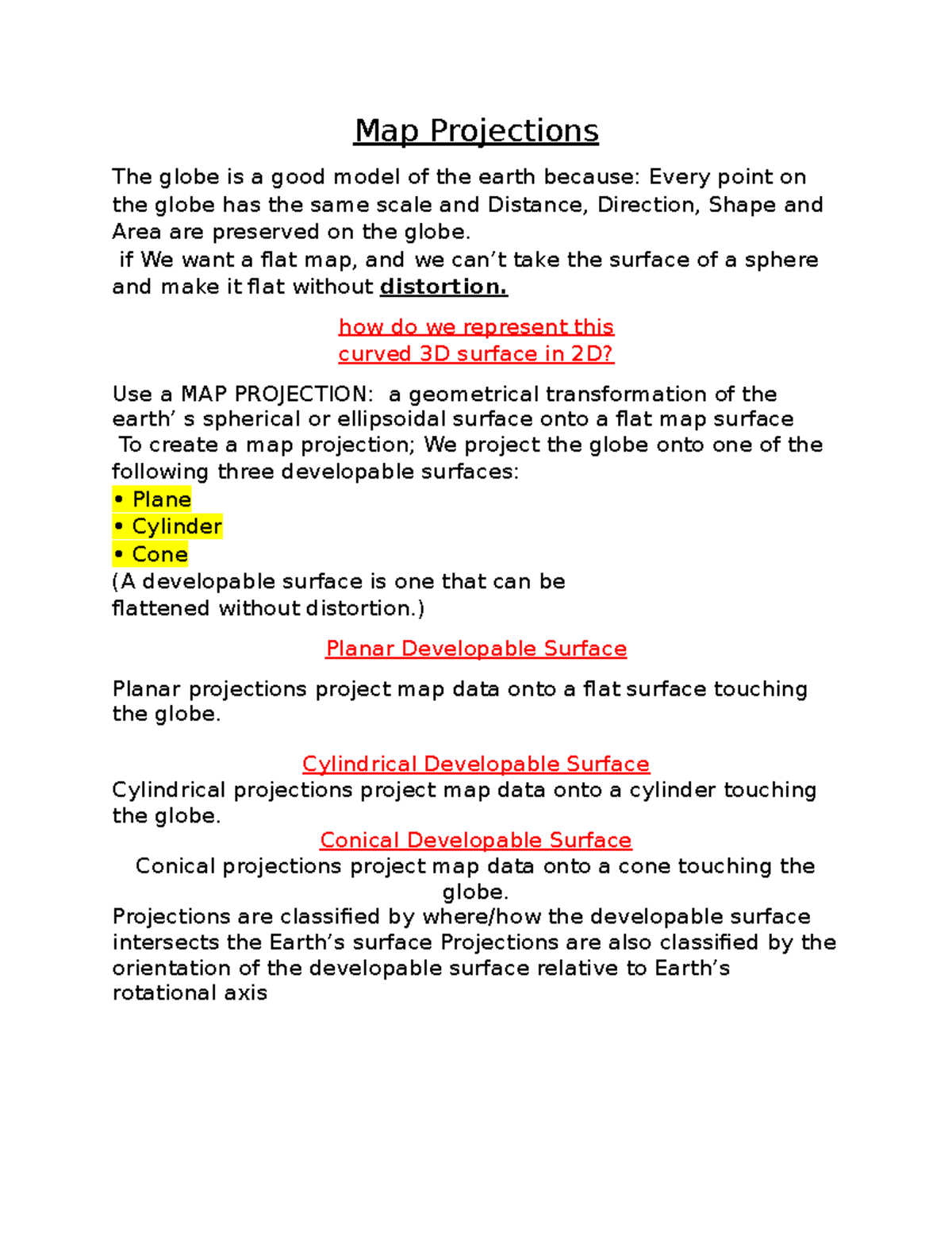 Map projections - Map Projections The globe is a good model of the ...