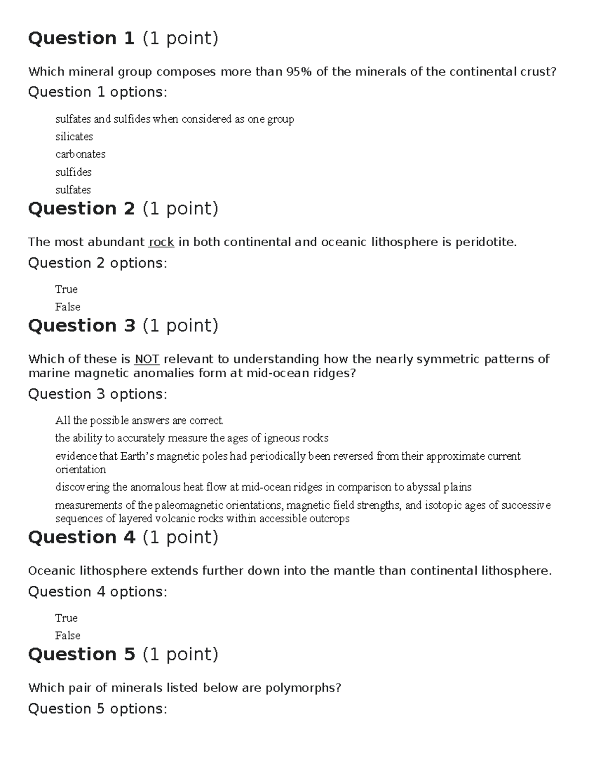 Epsc practice quiz w1and2 - Question 1 (1 point) Which mineral group ...