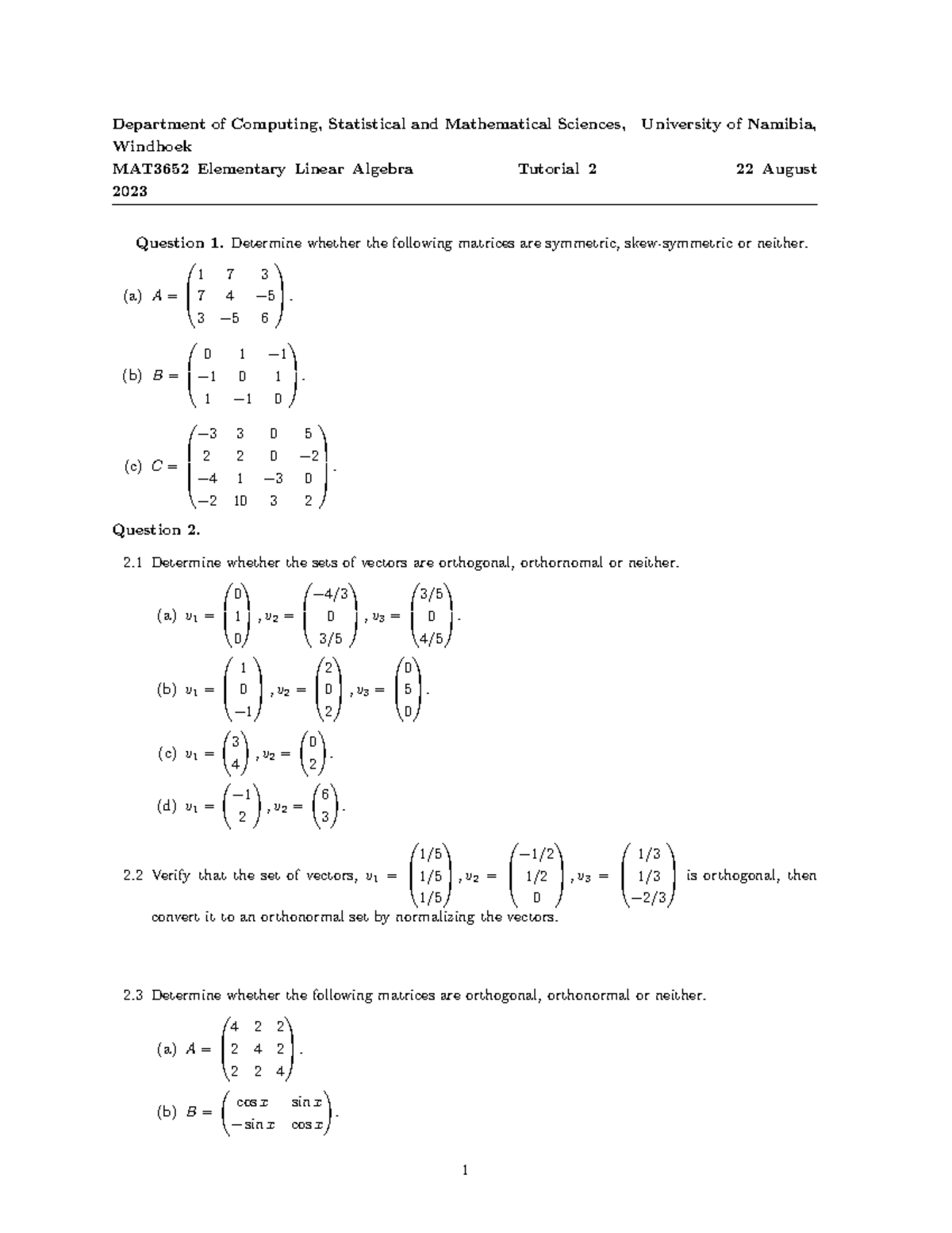 Tutorial 2 - advanced calculus - Department of Computing, Statistical ...