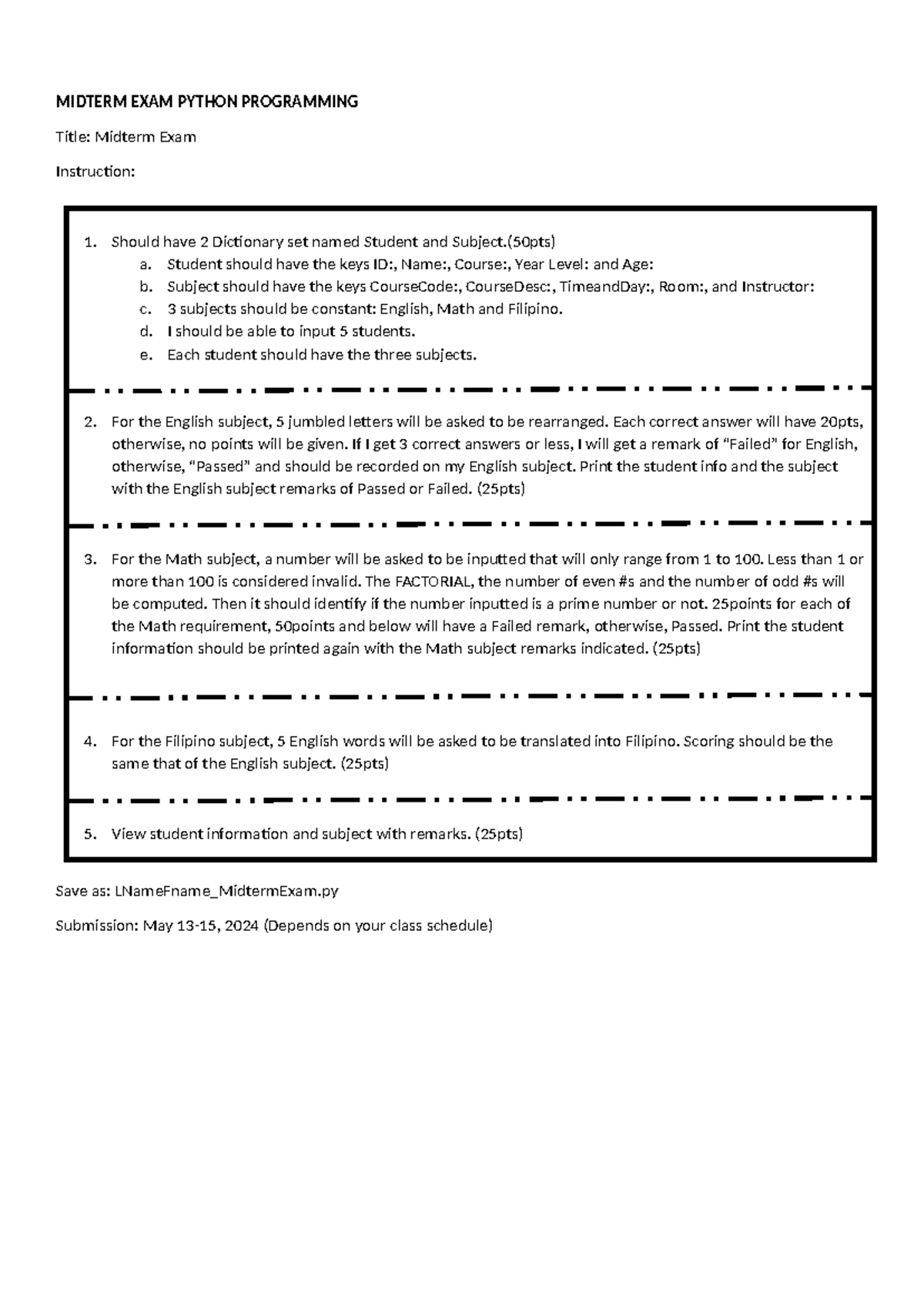 MIdterm Exam-2 - goodluck - MIDTERM EXAM PYTHON PROGRAMMING Title: Midterm Exam Instruction: 1 ...