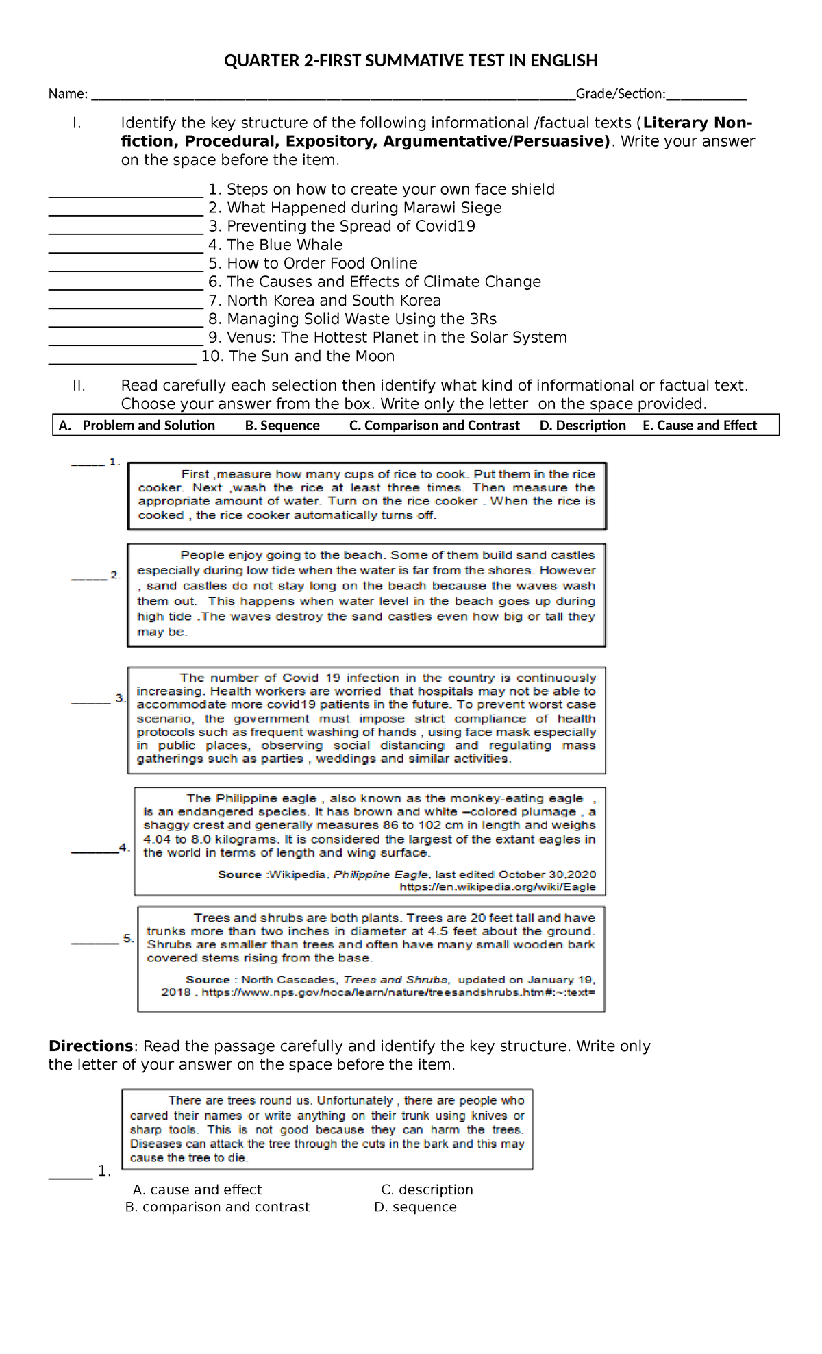 Quarter 2-Second Summative test in English - QUARTER 2-FIRST SUMMATIVE ...