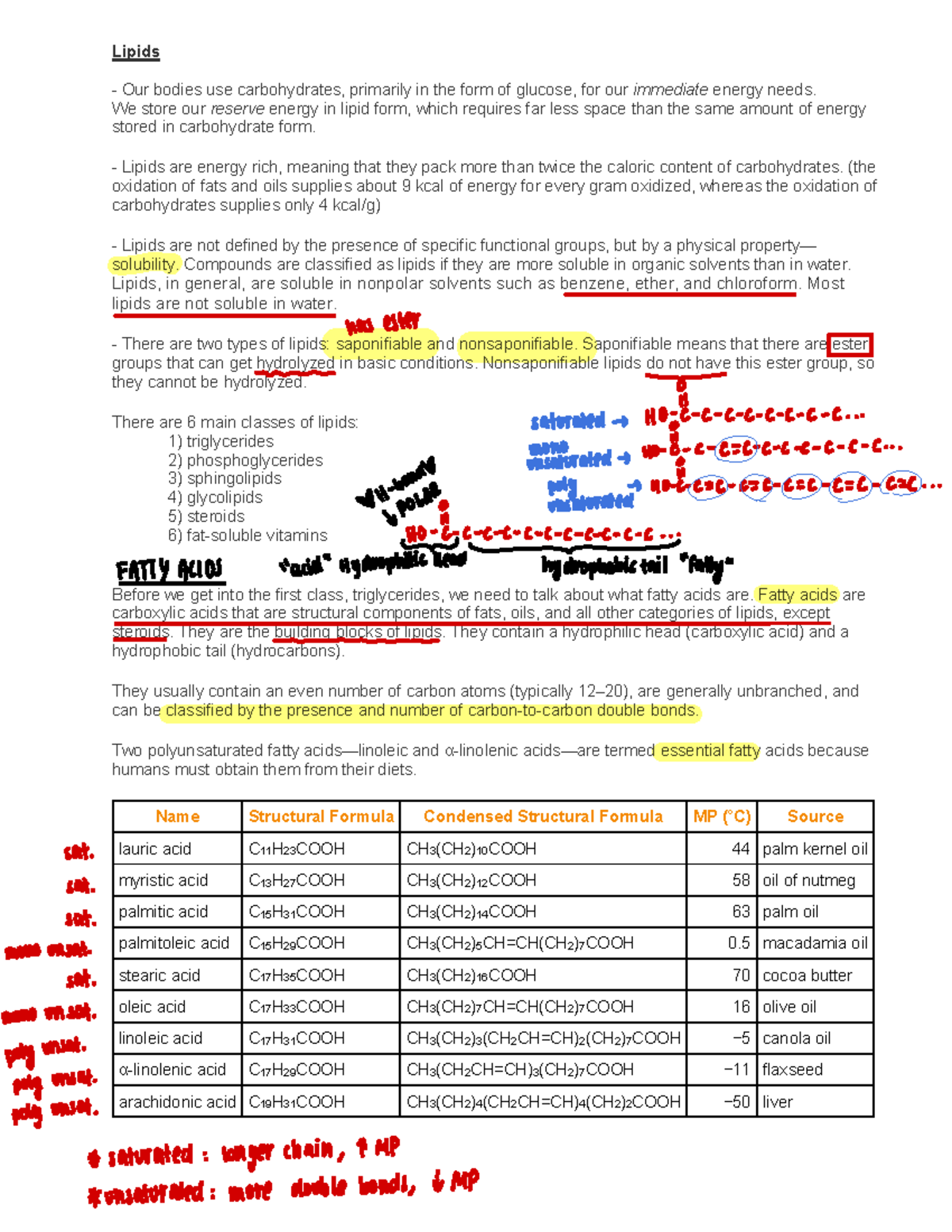 Lipids Notes - Lipids Our bodies use carbohydrates, primarily in the ...