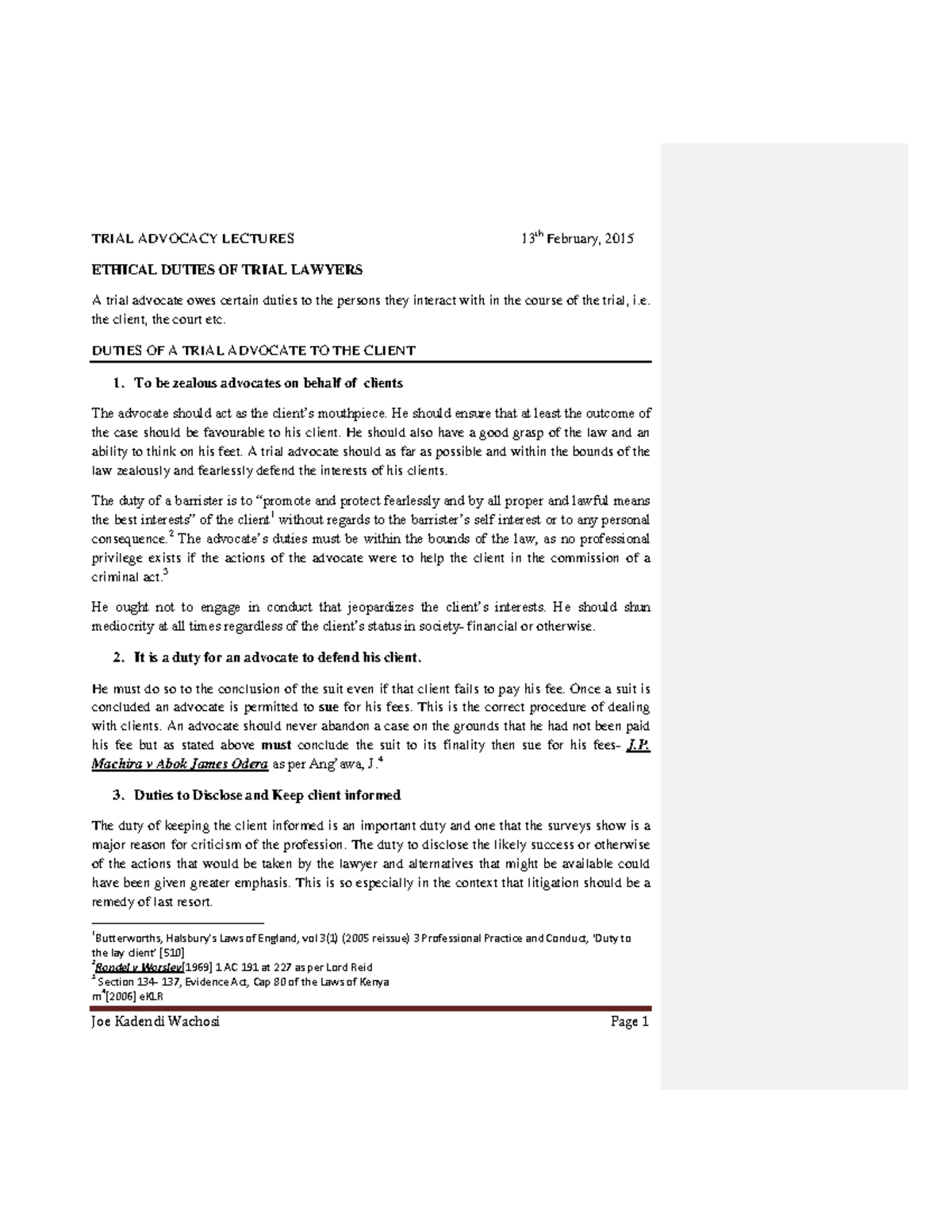 Trial Advocacy Short Notes 2015-1 - TRIAL ADVOCACY LECTURES 13 th ...