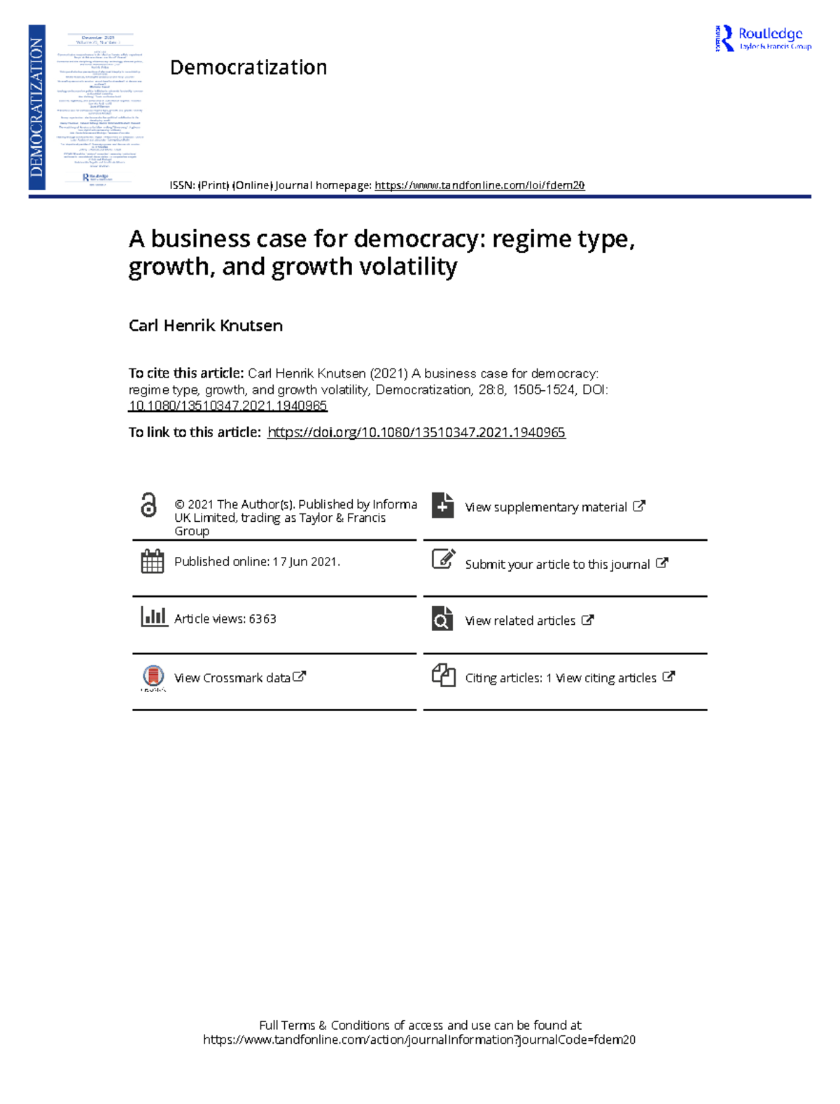 A business case for democracy regime type growth and growth volatility ...