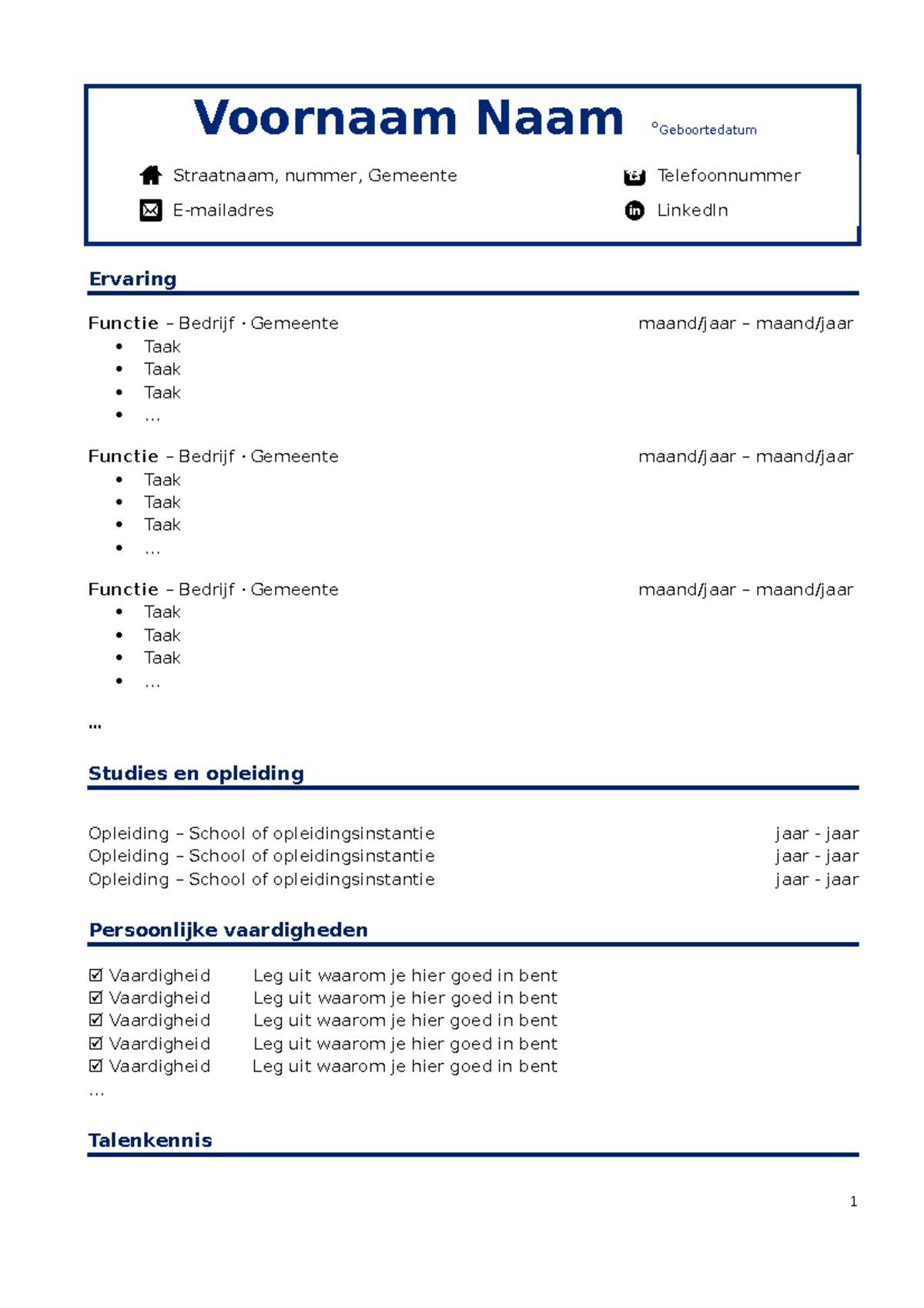Voorbeeldsjabloon 1 - about sjabloonen - Ervaring Ervaring Functie ...
