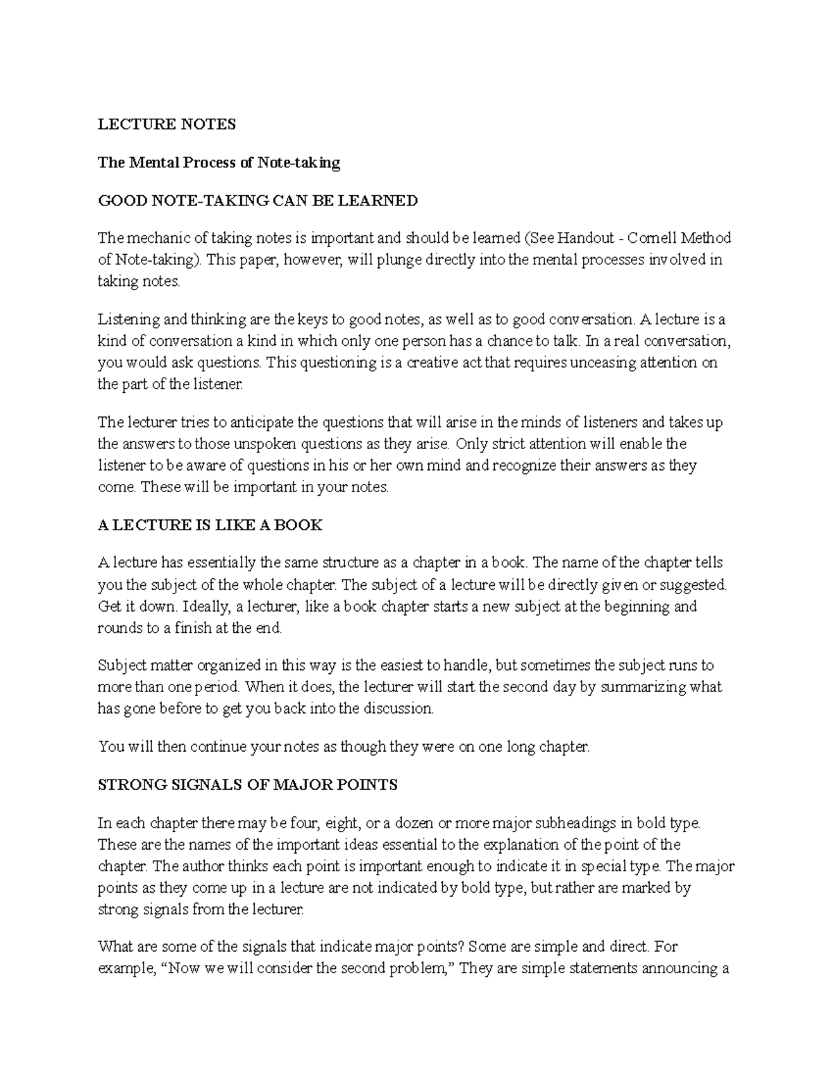 Lecture Notes on Tech Writing - LECTURE NOTES The Mental Process of ...