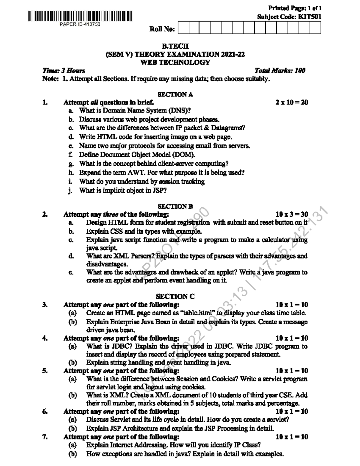 Webtechmodel - web technology model paper - B.tech - Studocu