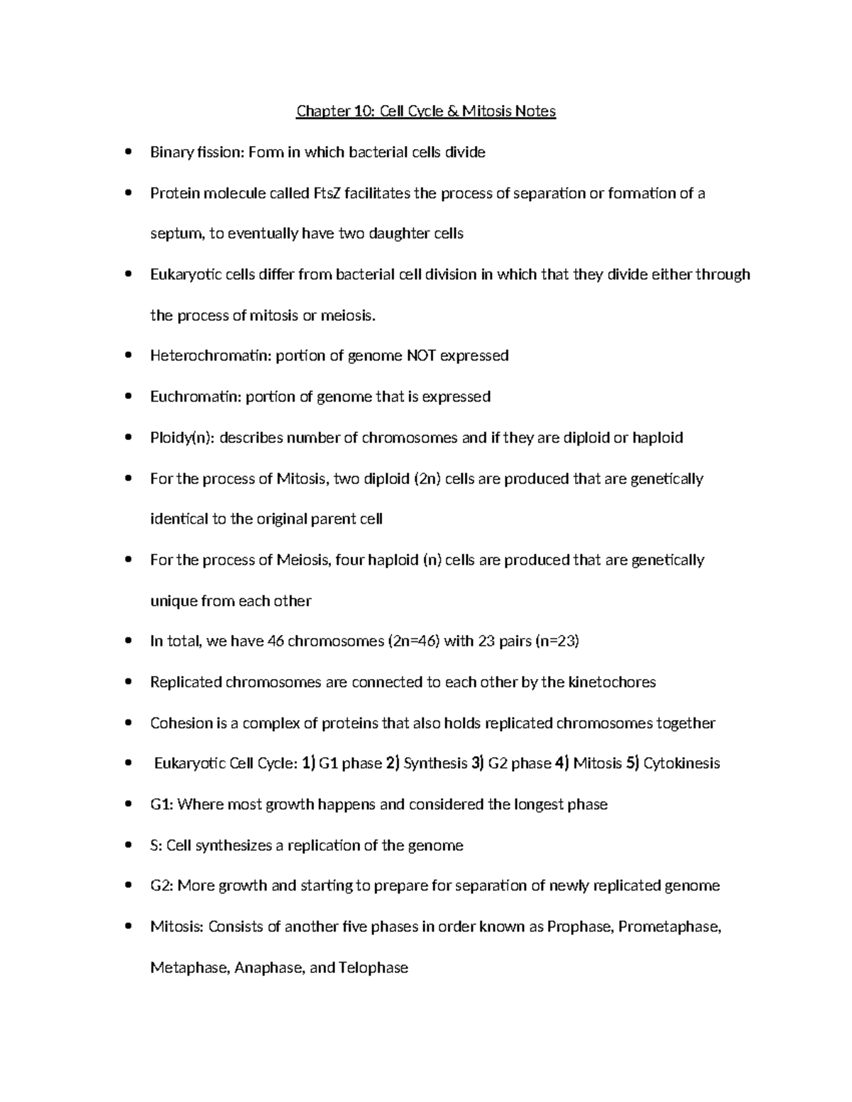 Chapter 10- Cell Cycle & Mitosis Notes - Chapter 10: Cell Cycle ...