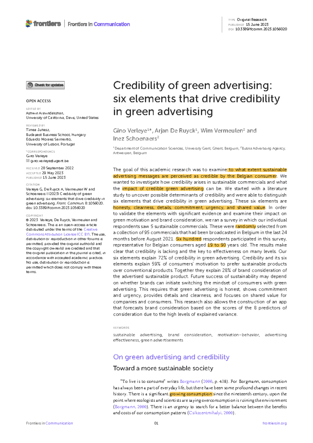 Credibility of green advertising - TYPE Original Research PUBLISHED 15 ...