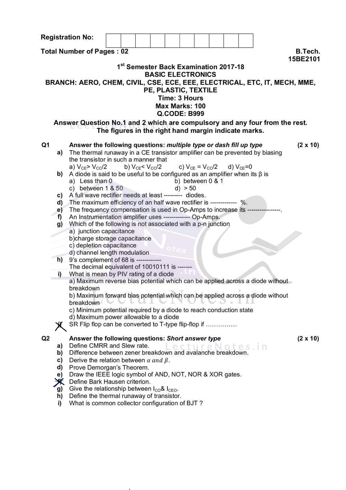 Previous Year Exam Questions Basic Electronics BPUT BE Lecture Notes ...