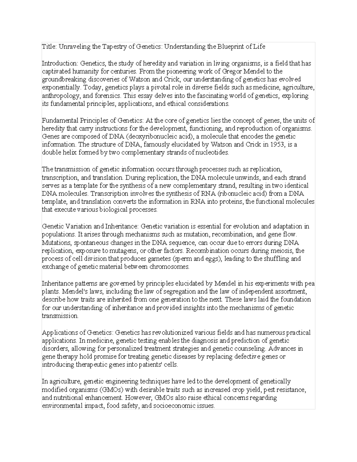 Genetics - From the pioneering work of Gregor Mendel to the ...