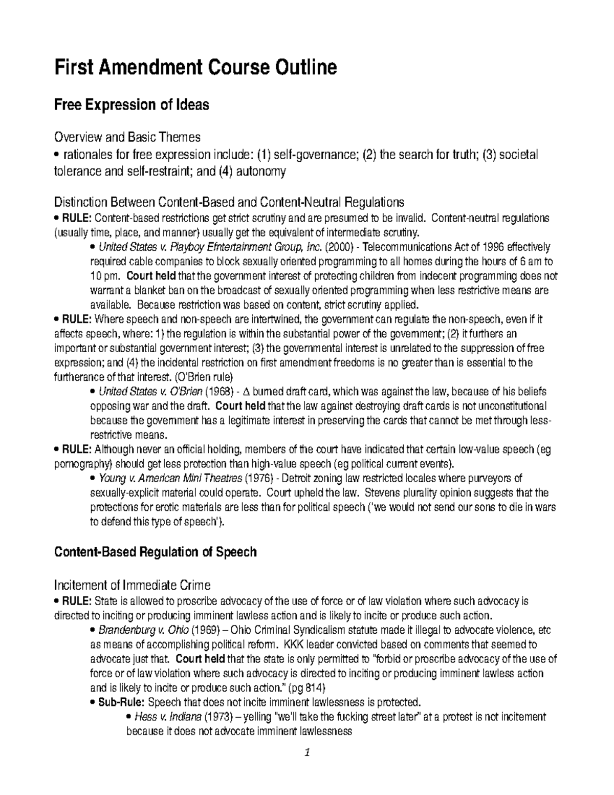First Amendment Outline - Gora - Fall 2012 - First Amendment Course ...