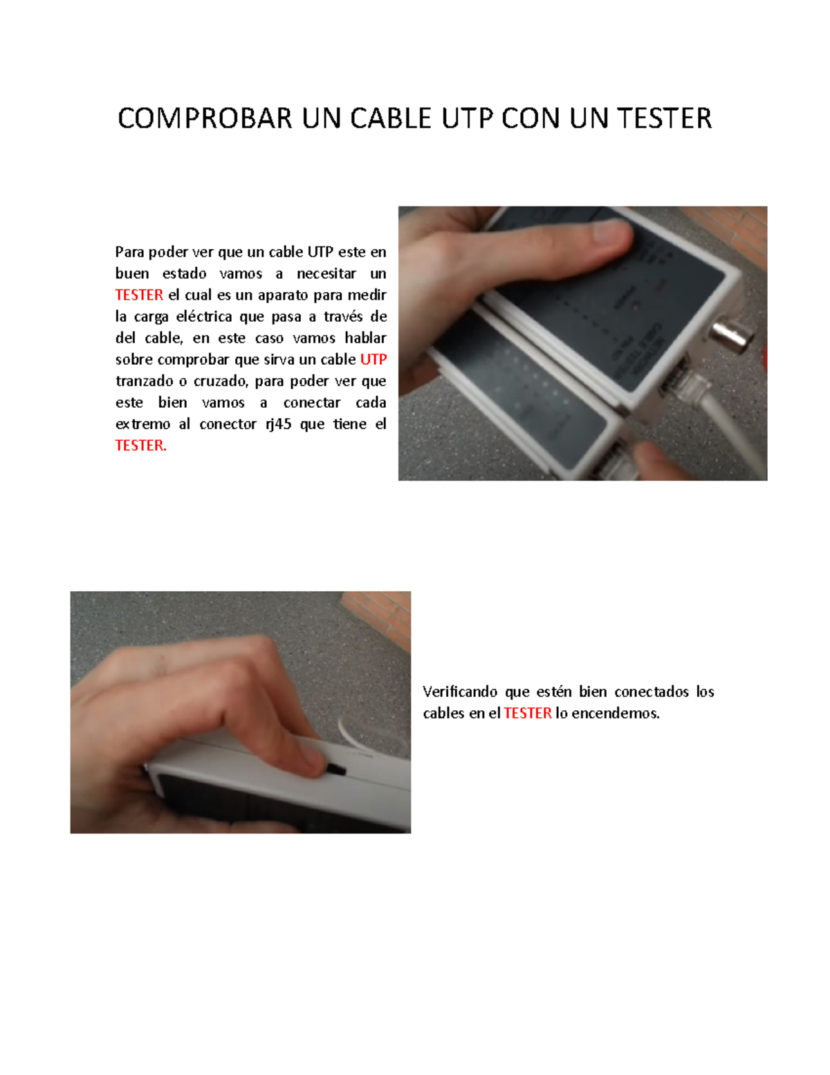 Comprobar UN Cable UTP CON UN Tester - COMPROBAR UN CABLE UTP CON UN ...