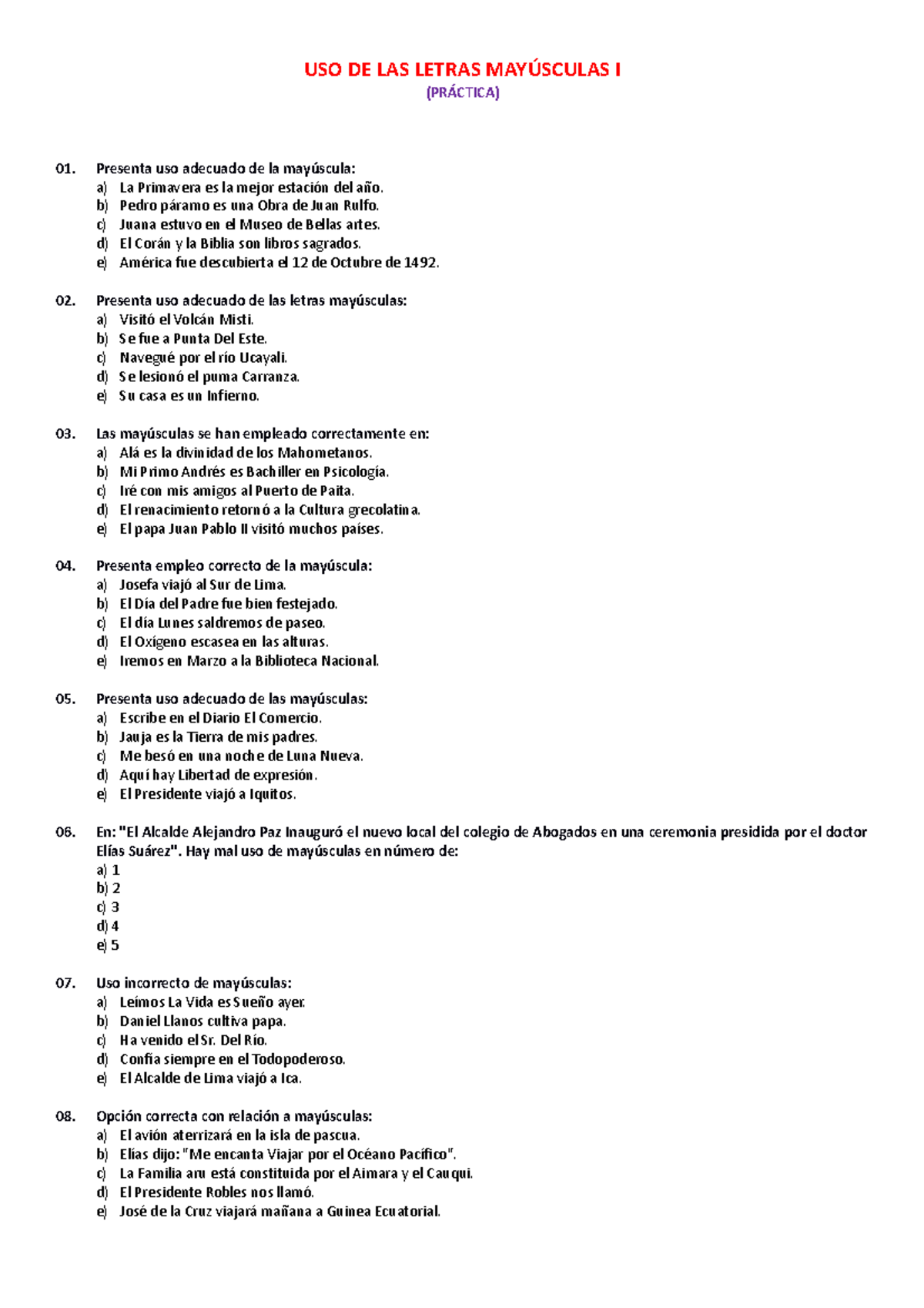 USO DE LAS Letras Mayúsculas I - USO DE LAS LETRAS MAYÚSCULAS I ...