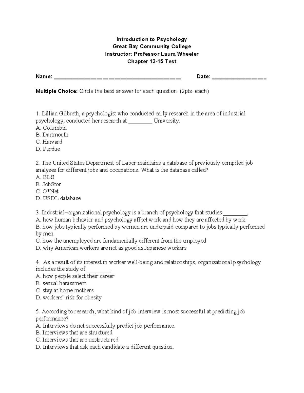 IP Ch. 13-15 Test - Chapter Notes - Introduction to Psychology Great ...