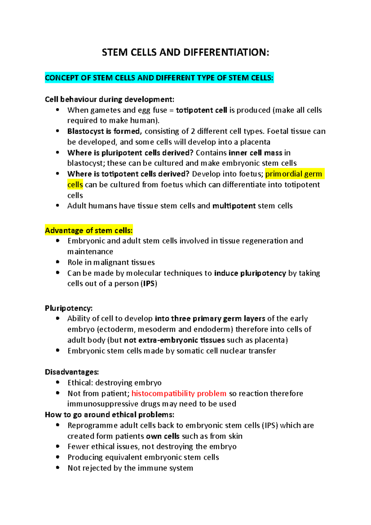 WEEK 10 type of stem cells - STEM CELLS AND DIFFERENTIATION: CONCEPT OF ...