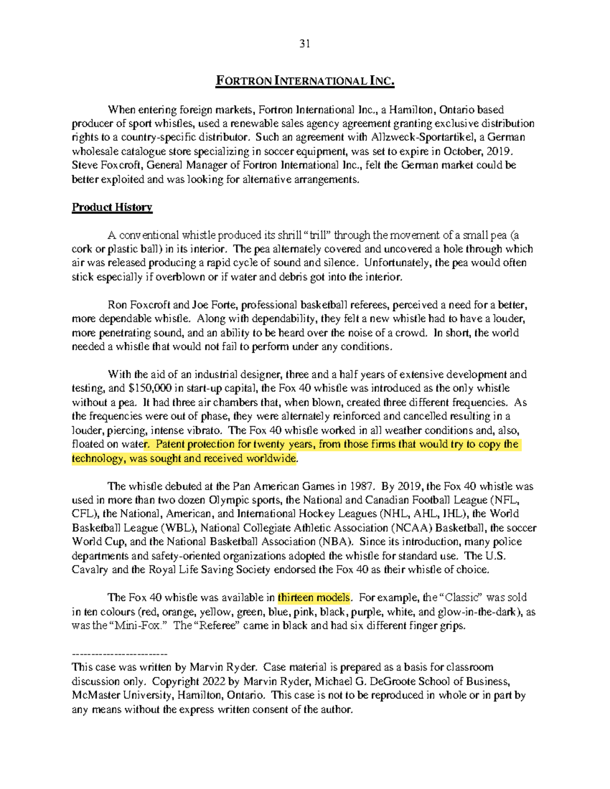 Fortron Case - Case study - FORTRON INTERNATIONAL INC. When entering ...