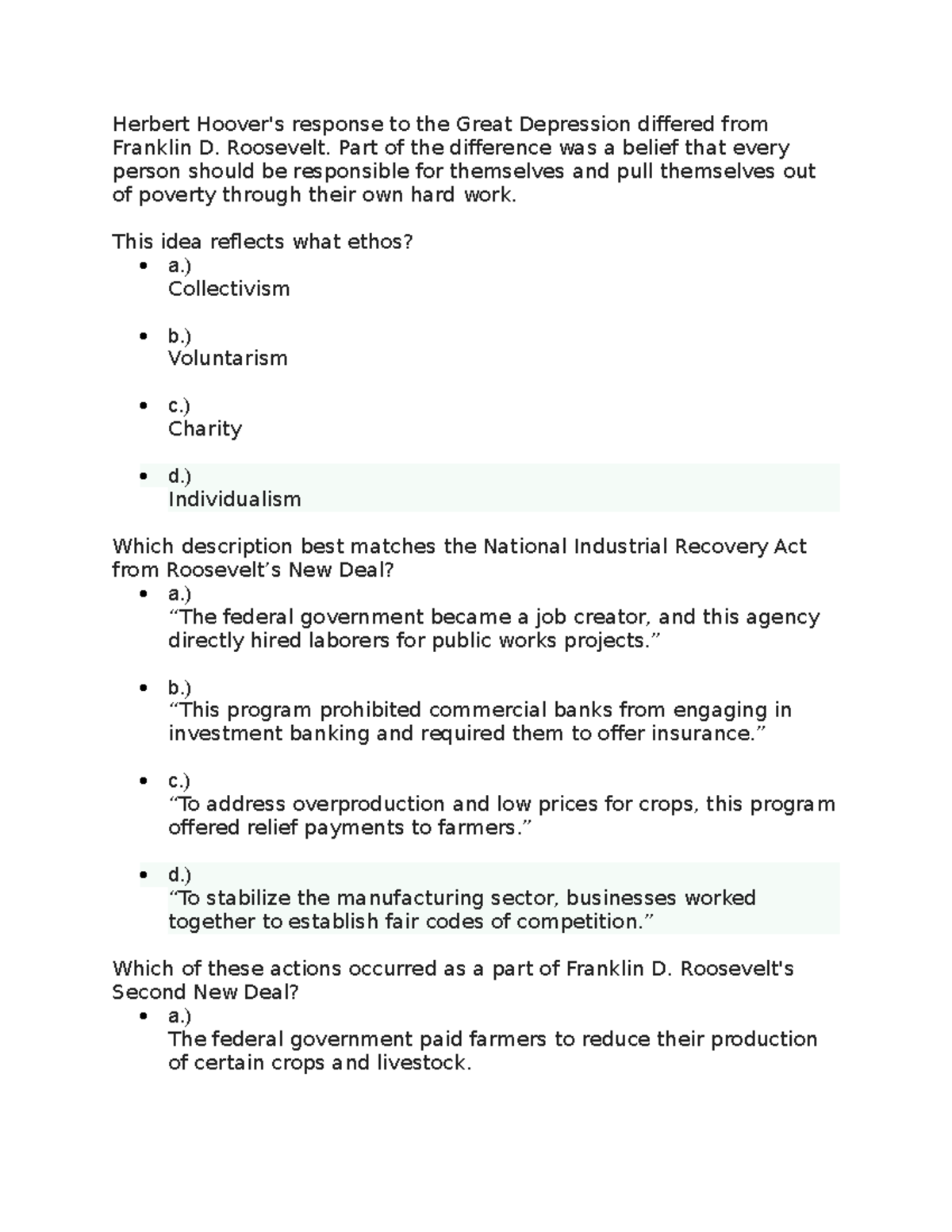 US History Unit 2-4docx - Herbert Hoover's response to the Great ...