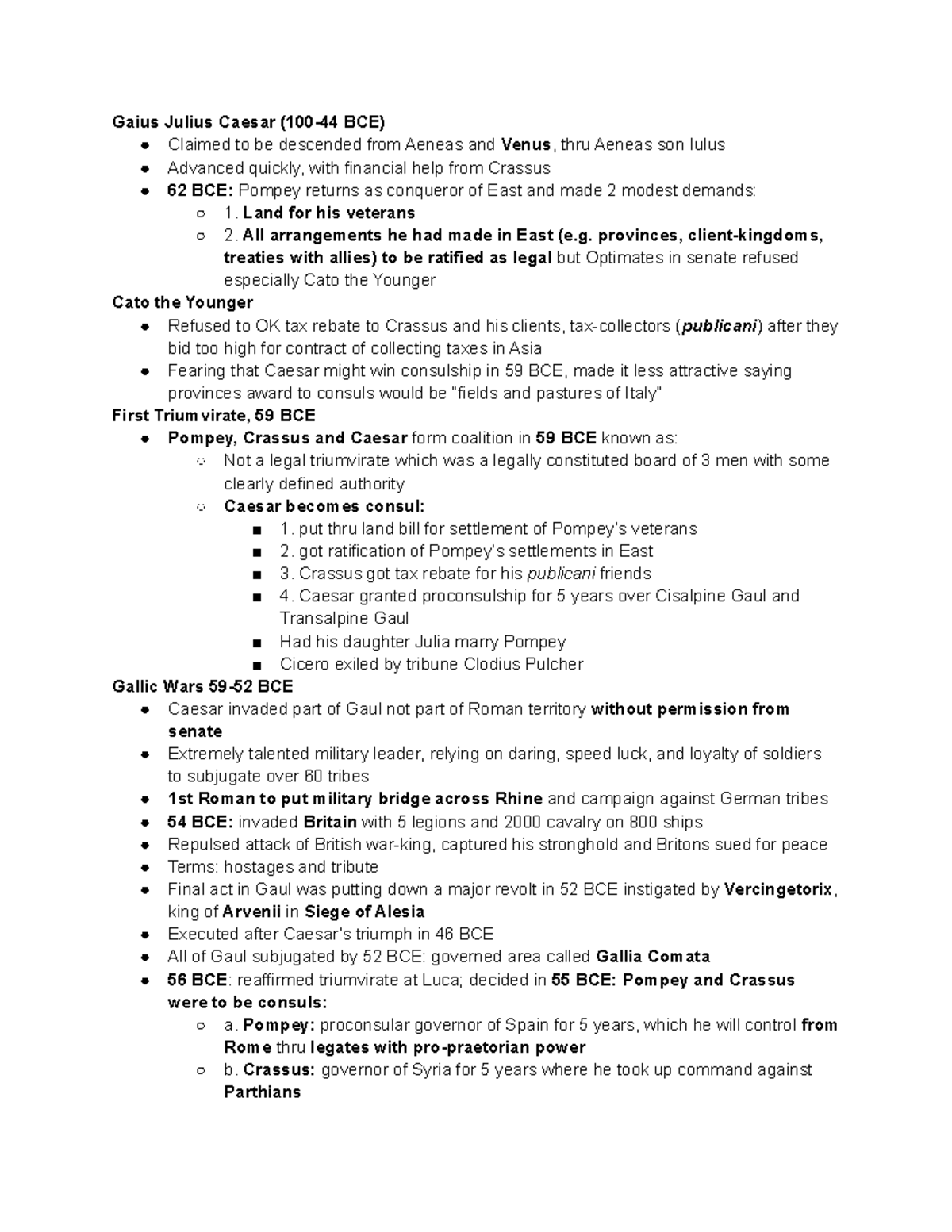 Ancient Rome Notes - Gaius Julius Caesar (100-44 BCE) Claimed to be ...