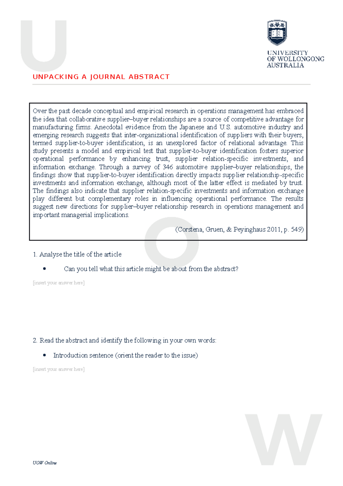 Unpacking a Journal Abstract - UNPACKING A JOURNAL ABSTRACT Over the ...