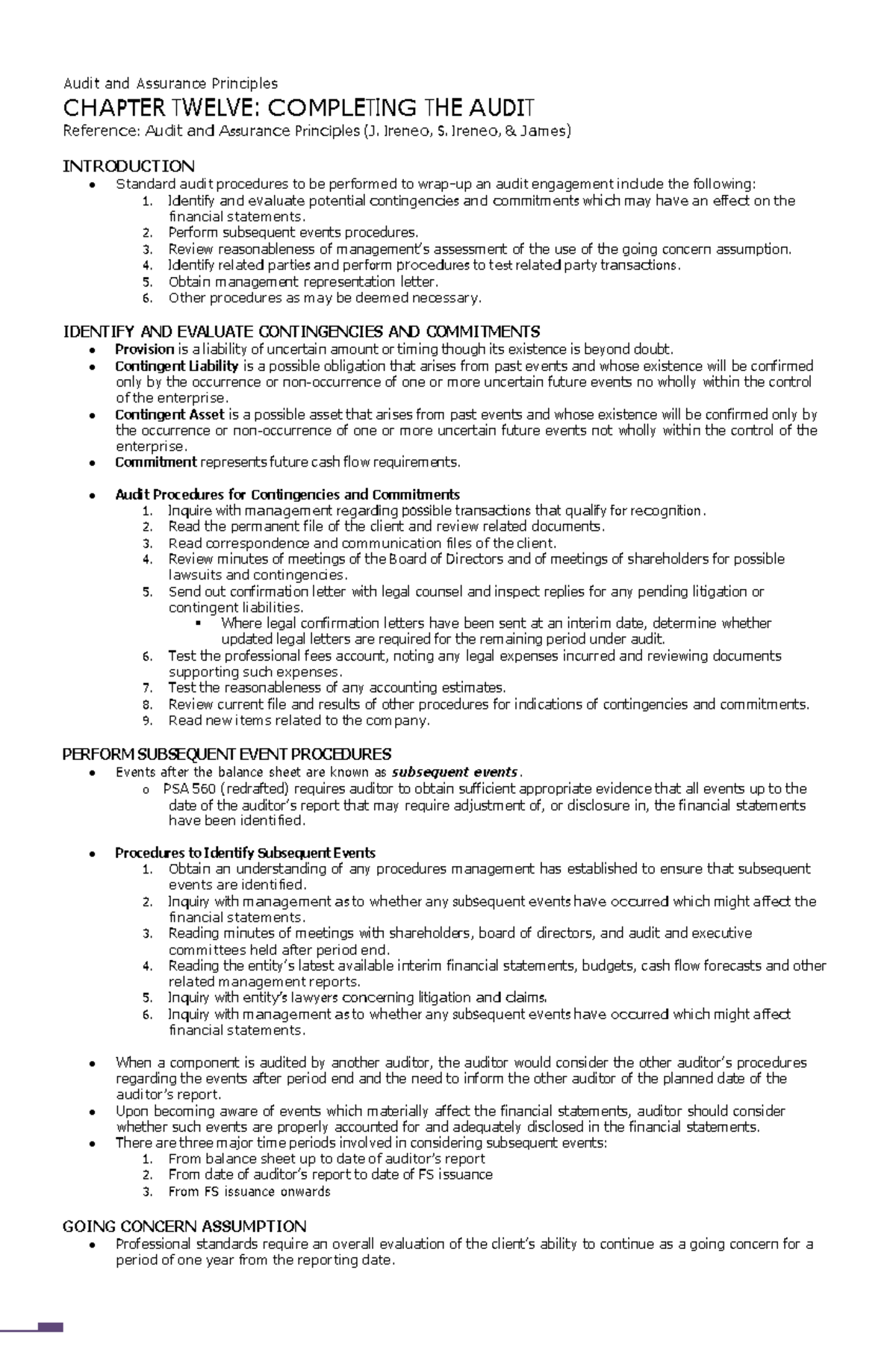 CHP 12 Completing the Audit - Audit and Assurance Principles CHAPTER ...