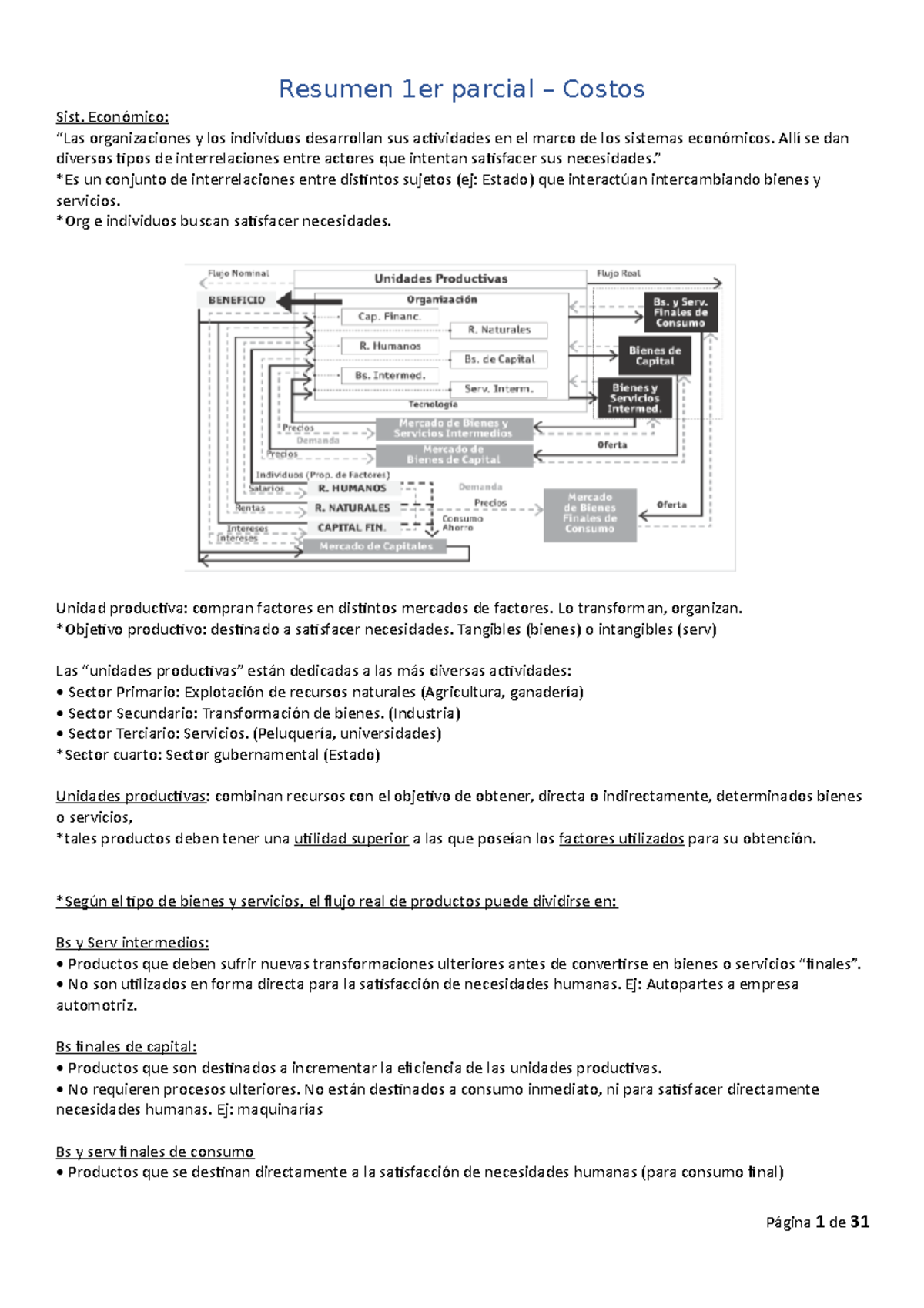 Resumen 1er parcial Costos - Resumen 1er parcial – Costos Sist. Económico: “Las organizaciones y ...