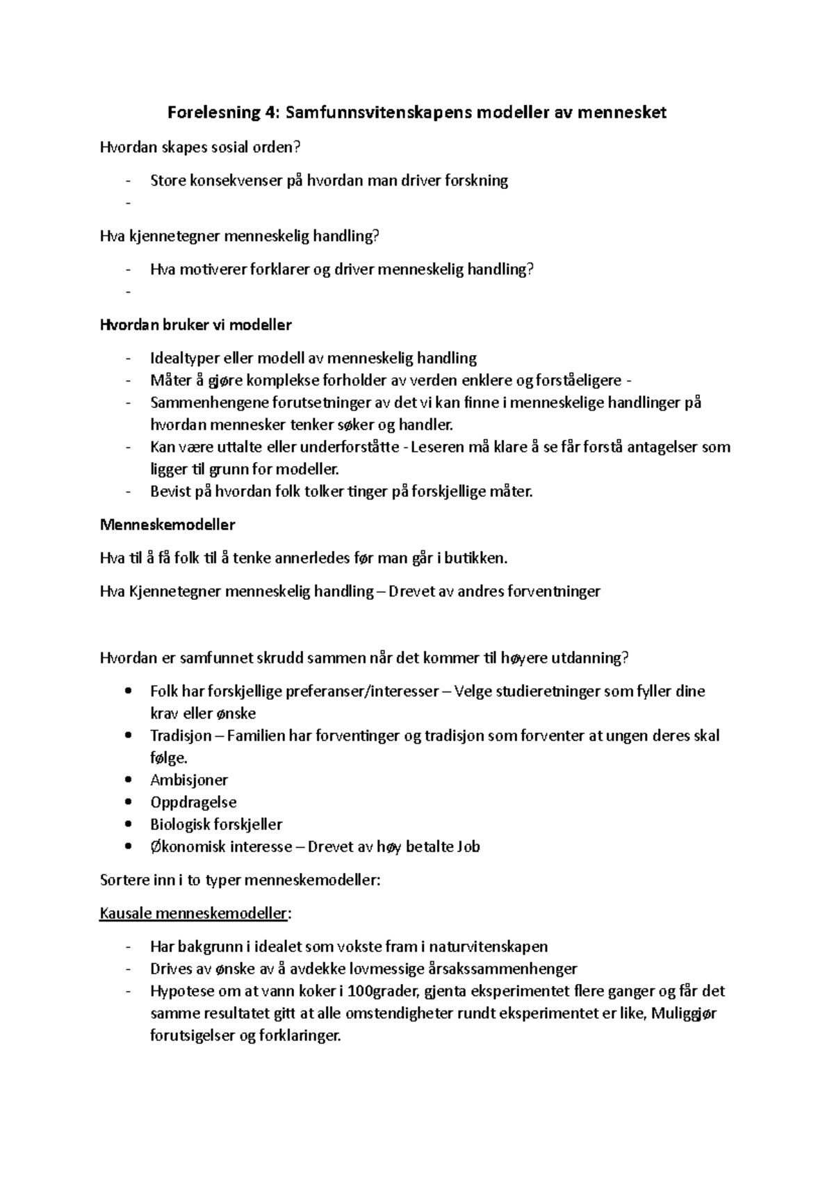 Menneskemodeller - Forelesning 4 i Ex.Fac- Mennskemodeller -Utfyllende Forelesningsnotat for ...