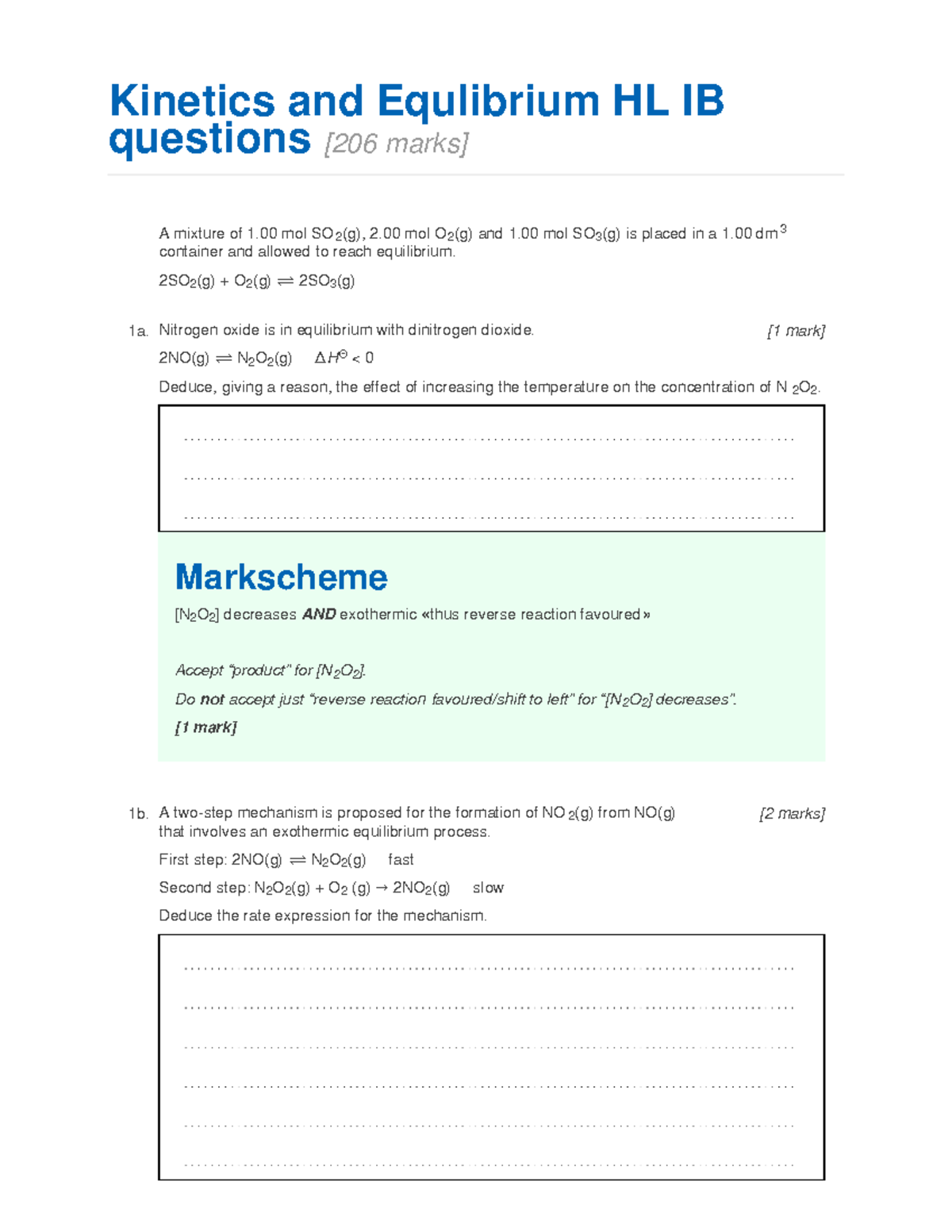 Kinetics and Equilibrium HL IB Questions - Studocu