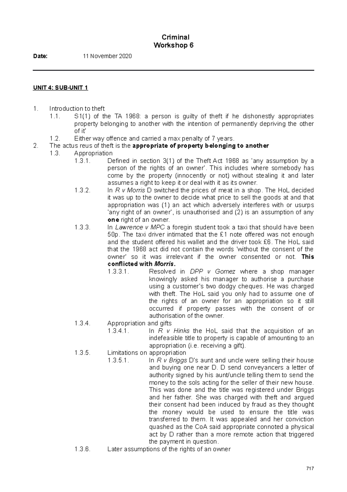 Workshop 6 Textbook Notes - Criminal Workshop 6 Date: 11 November 2020 ...