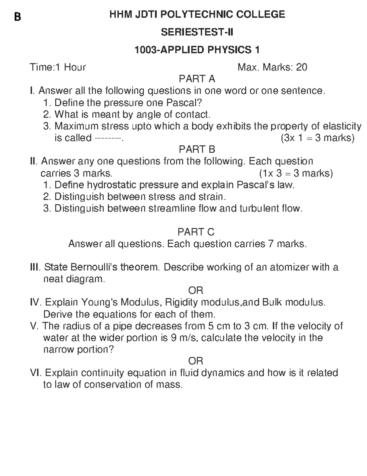 First SEM 2021 B Series 2 - HHM JDTI POLYTECHNIC COLLEGE SERIESTEST-II ...