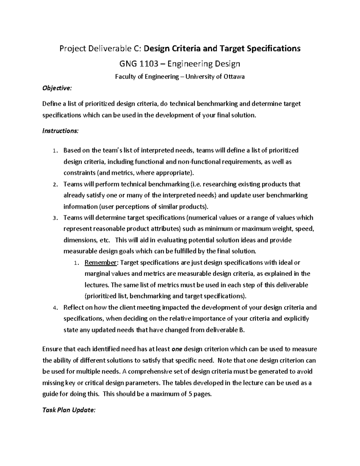 PD C - Project Deliverable C: Design Criteria and Target Specifications ...