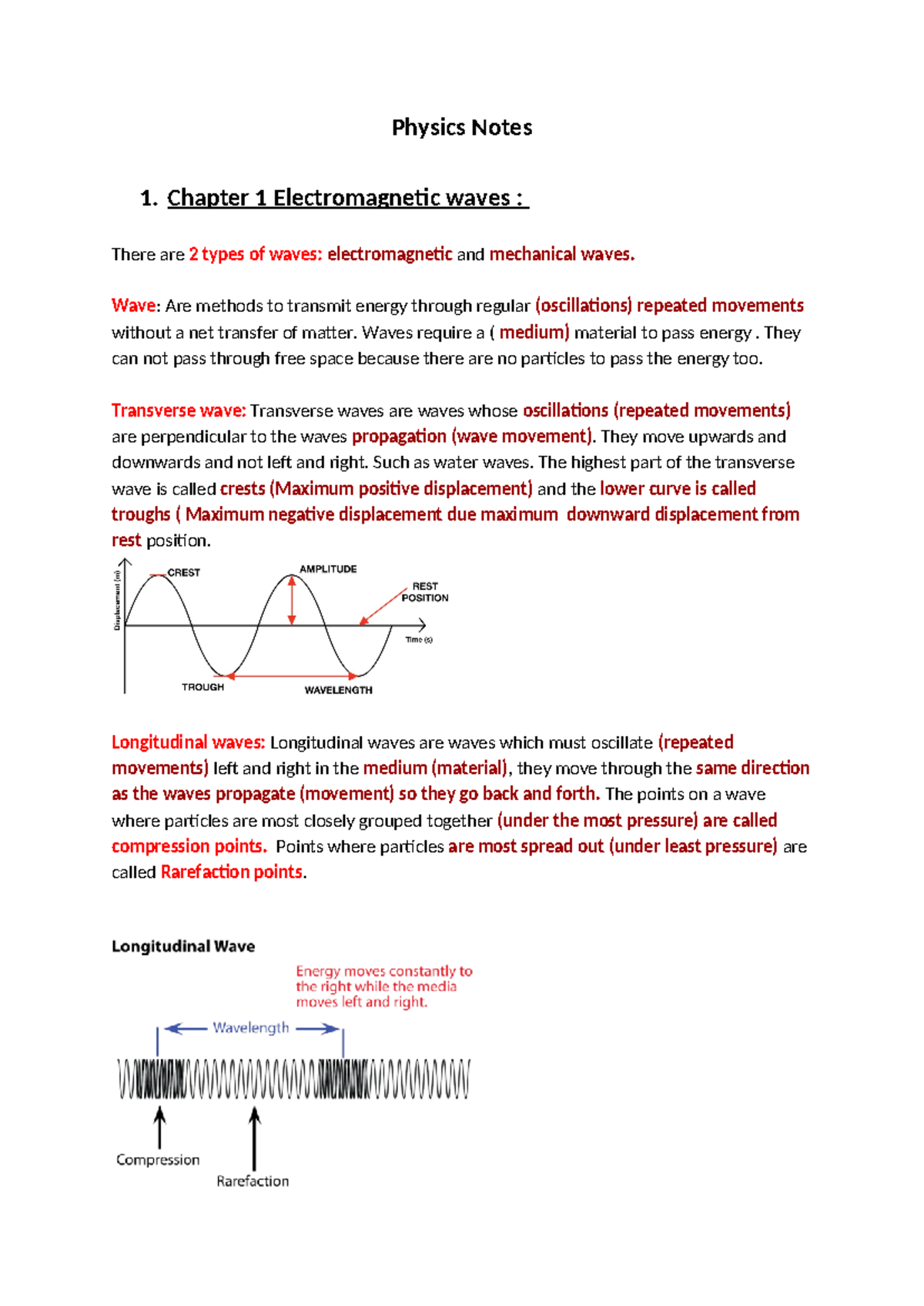 Physics Unit 1 and 2 Notes - Physics Notes 1. Chapter 1 Electromagnetic ...