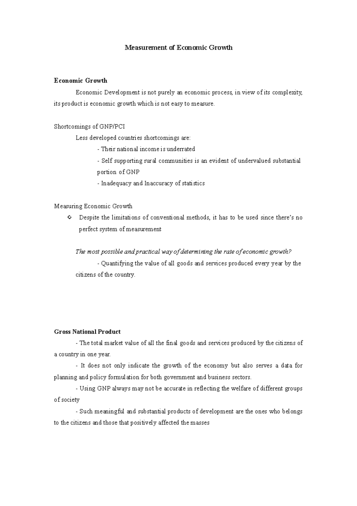 Measurement of Economic Growth - Measurement of Economic Growth ...