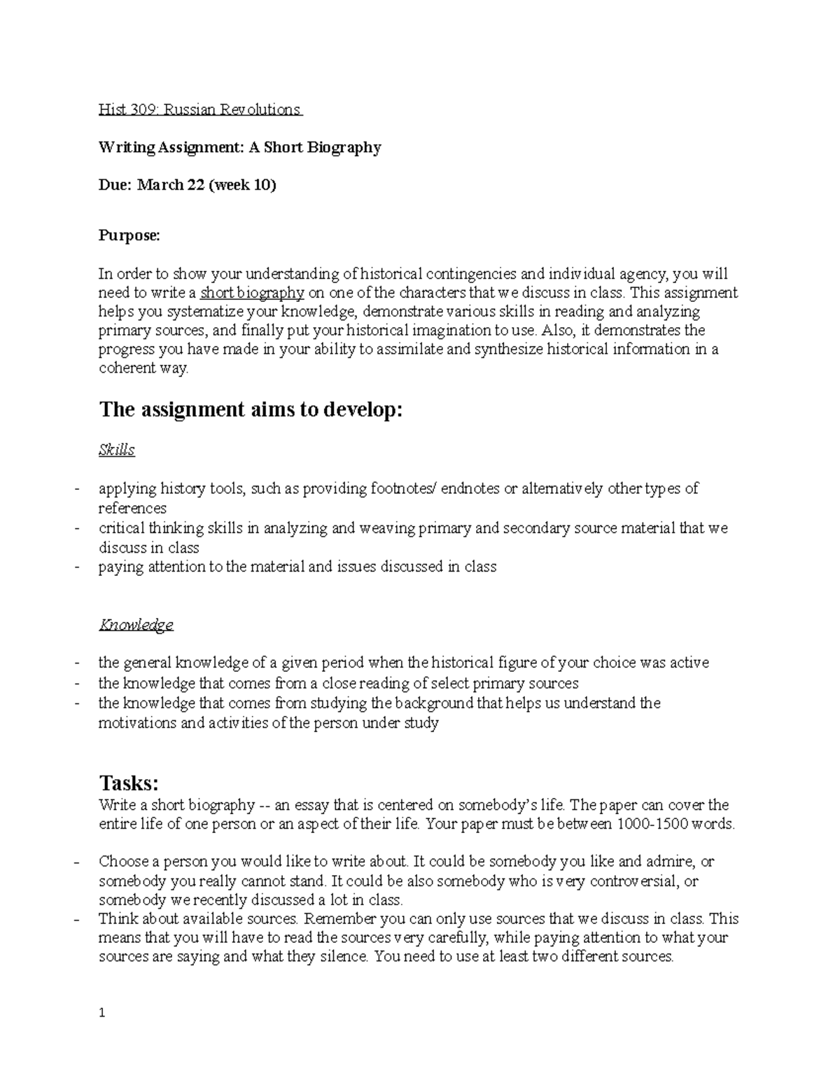 Biography Assignment - Hist 309: Russian Revolutions Writing Assignment ...