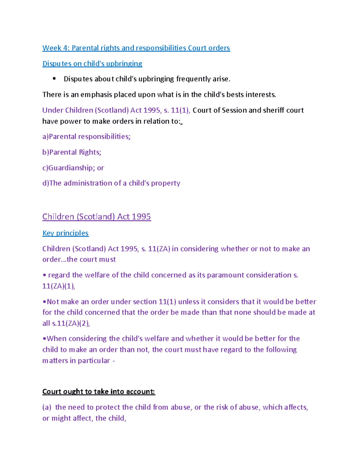 LAWU9LF week 4 Parental rights and responsibilities Court orders - Week ...