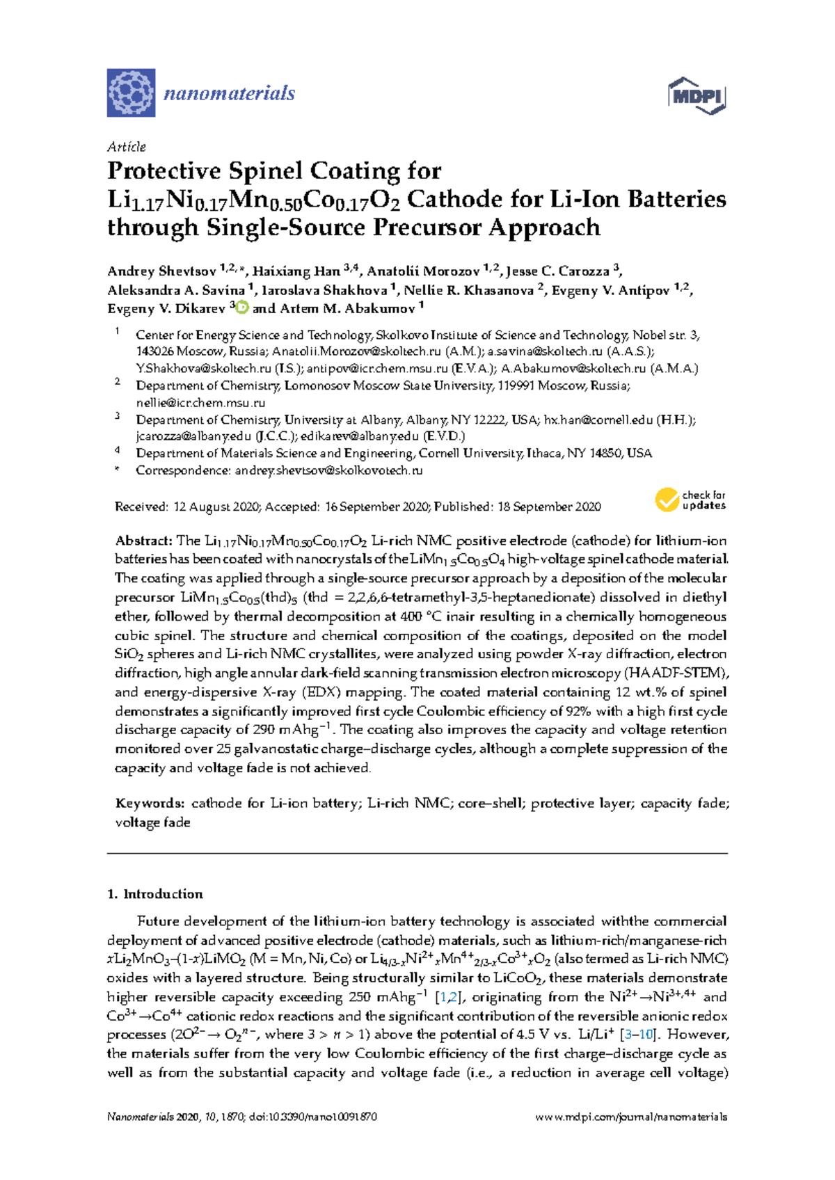 Protective Spinel Coating for Li1 17Ni0 - nanomaterials Article ...